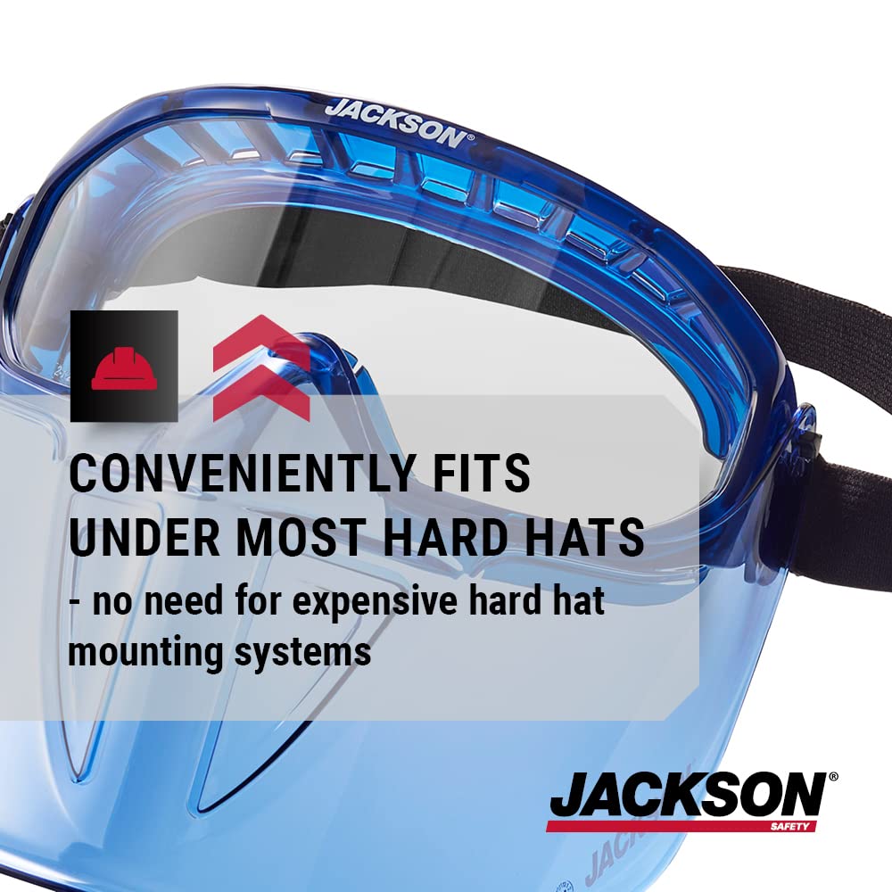 Jackson Safety GPL500 Premium Goggle with Detachable Face Shield - Anti-Fog Coating - Clear Lens β Blue - 21000