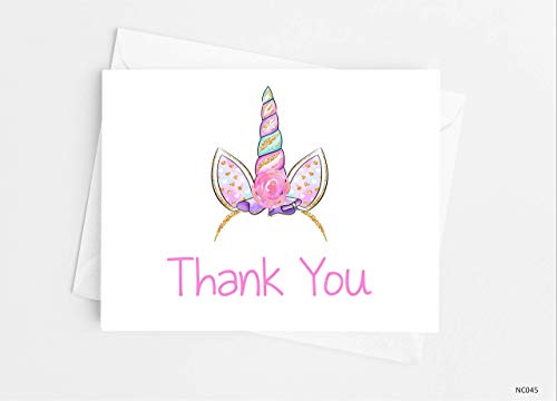Unicorn Thank You Cards with Envelopes, Kids Birthday, Stationery Set for Girls, Pack of 10 folded Notecards