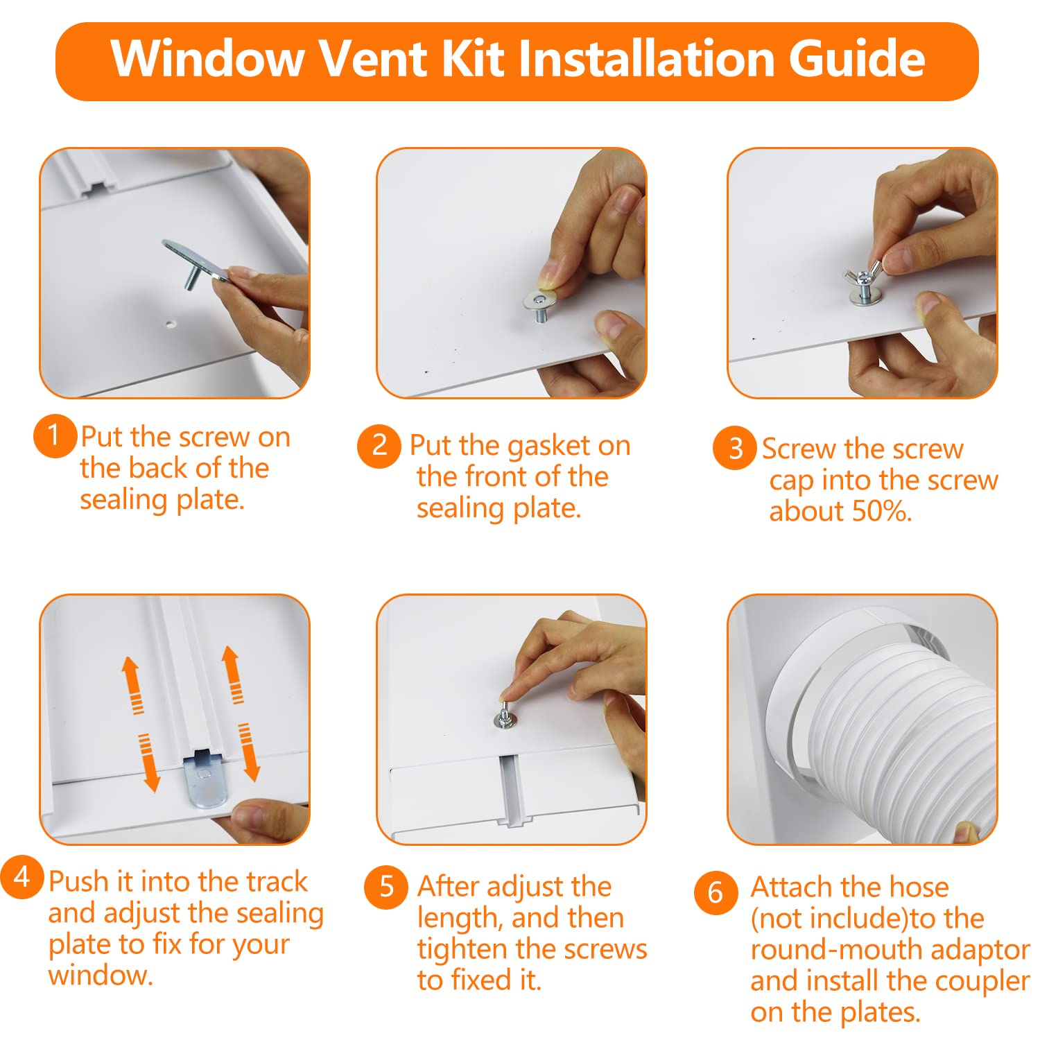 Luckman Portable AC Window Vent Kit for Vertical AC Unit,Sliding Window Seal Plates Kit Adjustable Length from 17" to 60",Air Conditioner AC Vent Kit for 5.9" Diameter Exhaust Hose(with Sealing Tape)