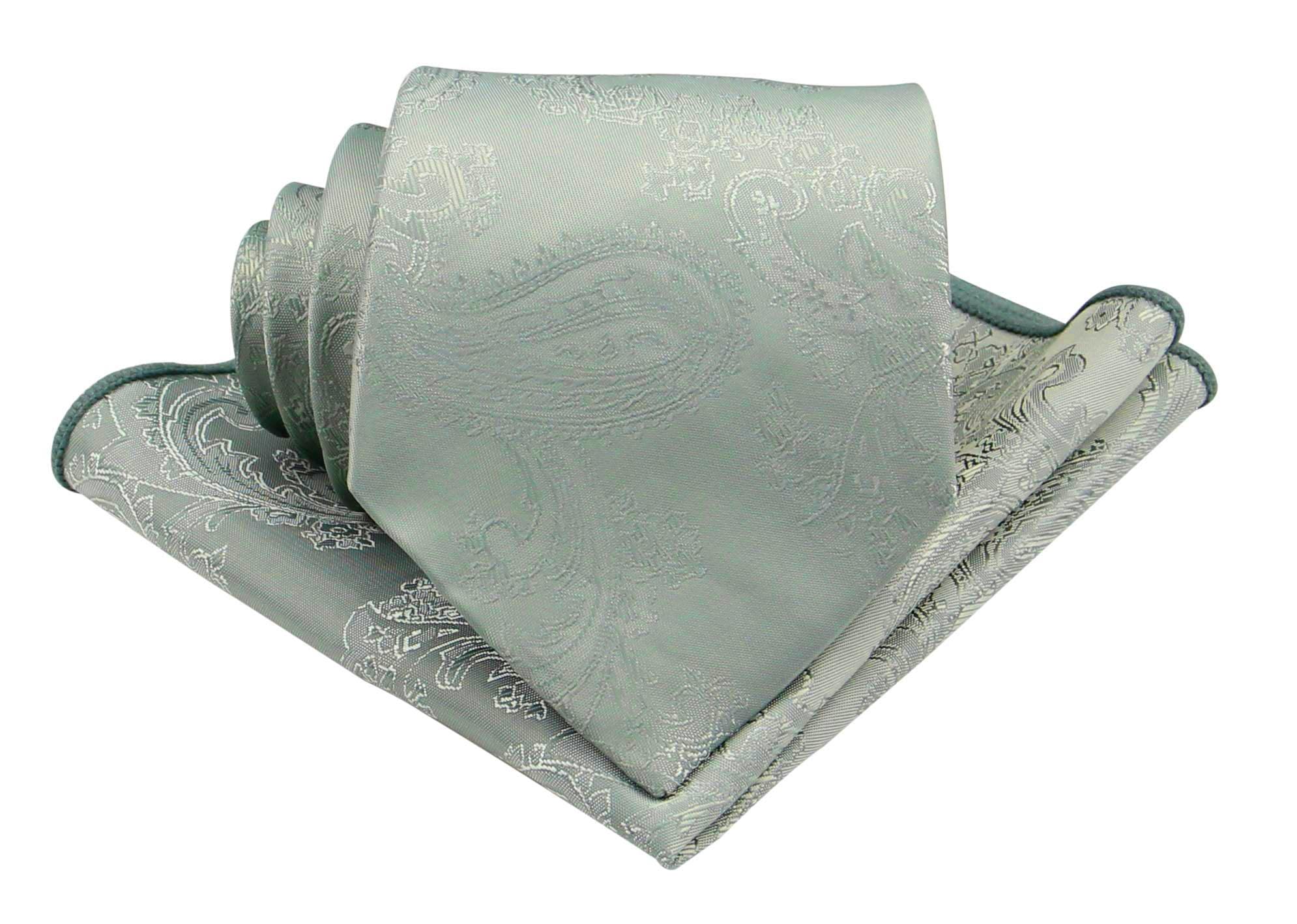 Gollate Mens Silk Paisley Tie Set : Necktie and Pocket Square - (Available in Standard 58 - inch and 63 - inch Extra Long) (Standard 58", Dusty Sage)