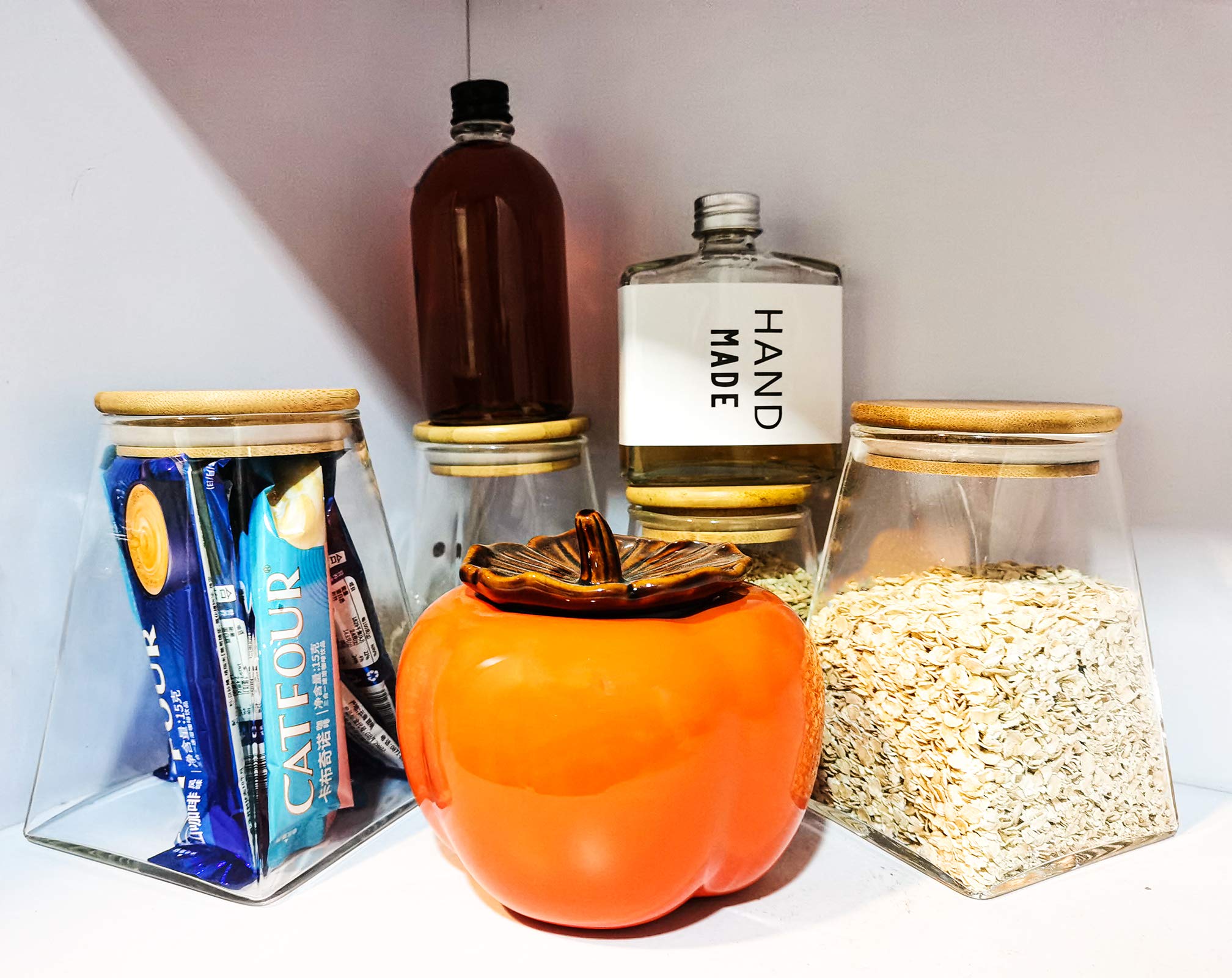Glass Food Storage Jars Container Canister Set Terrarium With Extra Wide Mouth Wooden Lid for Candy, Cookie, Rice,Spice,Tea kitchen Organization Storage Pantry organizer (4 SIZE ABOVE IN ONE PACK)