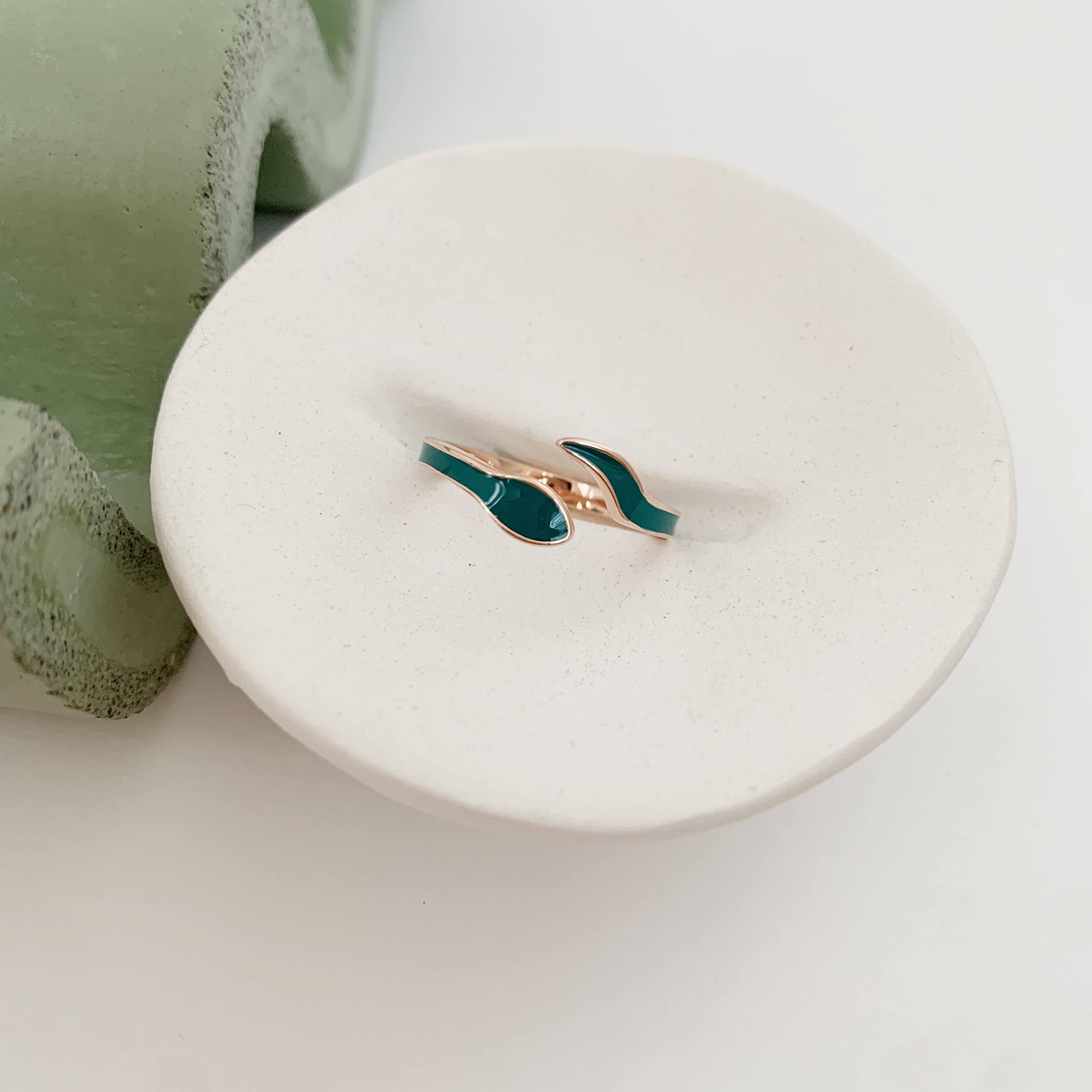 Honeycat Adjustable Snake Ring in Green Enamel, Gold, Rose Gold, or Silver | Minimalist, Delicate Jewelry (Enamel G, SM)
