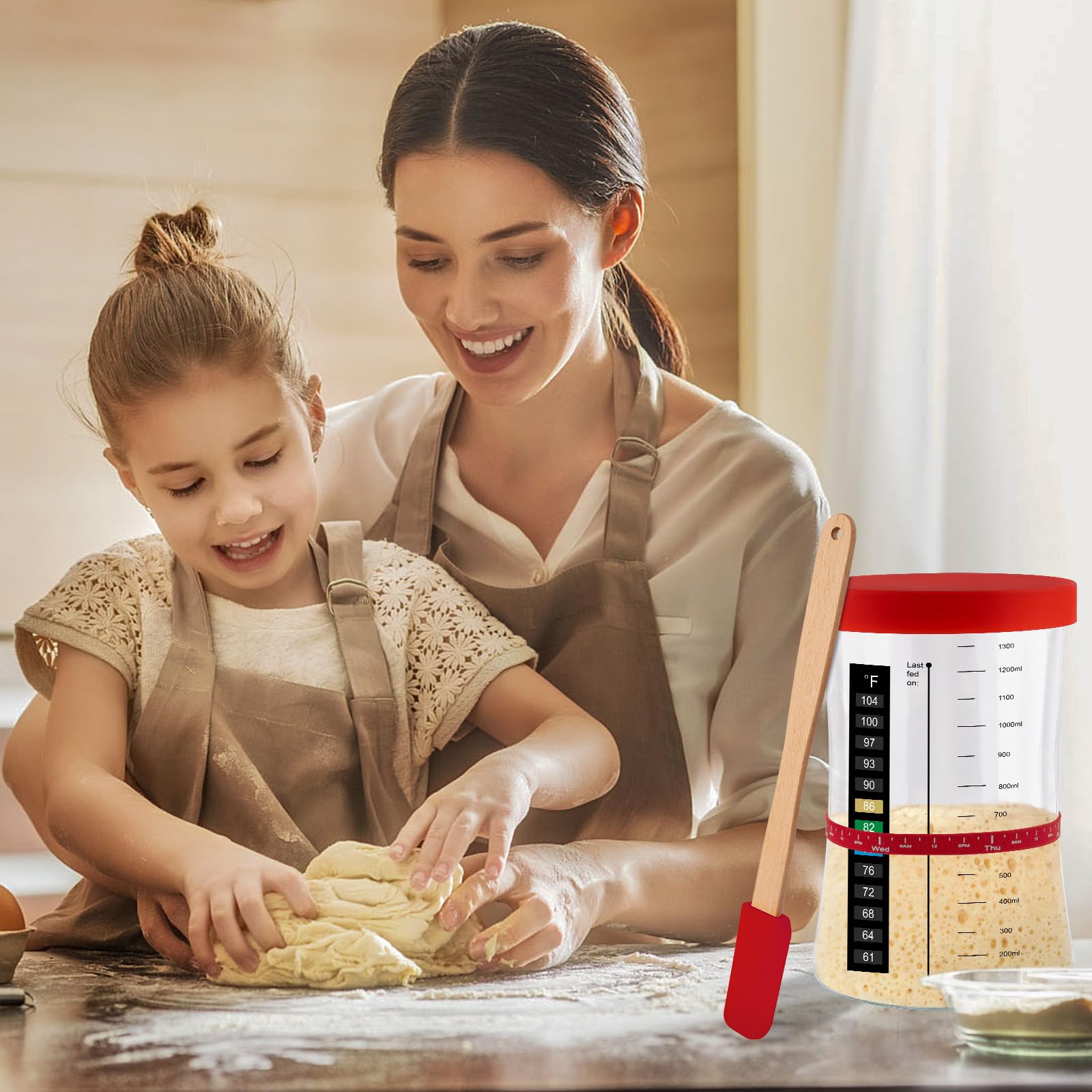 Tyniaide 50 OZ/2 Pack Pro Sourdough Starter Kit β Extra Thermometer Strips and Breathable Covers Included in Sourdough Starter Jar β A Perfect Sourdough Bread Starter Kit for Beginners to Expert