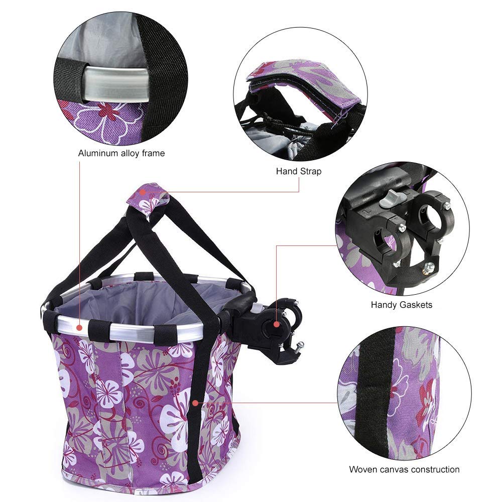 GLE2016 CZXJKKL Bike Basket, Foldable Small Pet Cat Dog Carrier Front Removable Bicycle Handlebar Basket Quick Release Easy Install Detachable Cycling Bag Mountain Picnic Shopping
