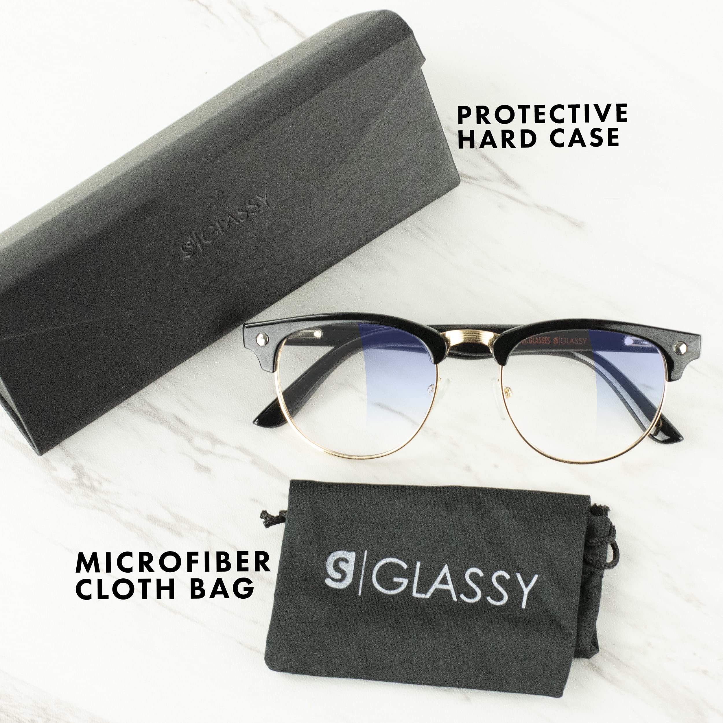 Glassy Morrison Plus Blue Light Blocking Glasses with Anti Reflective Coating, Matte Black Out Frame, Clear Lens
