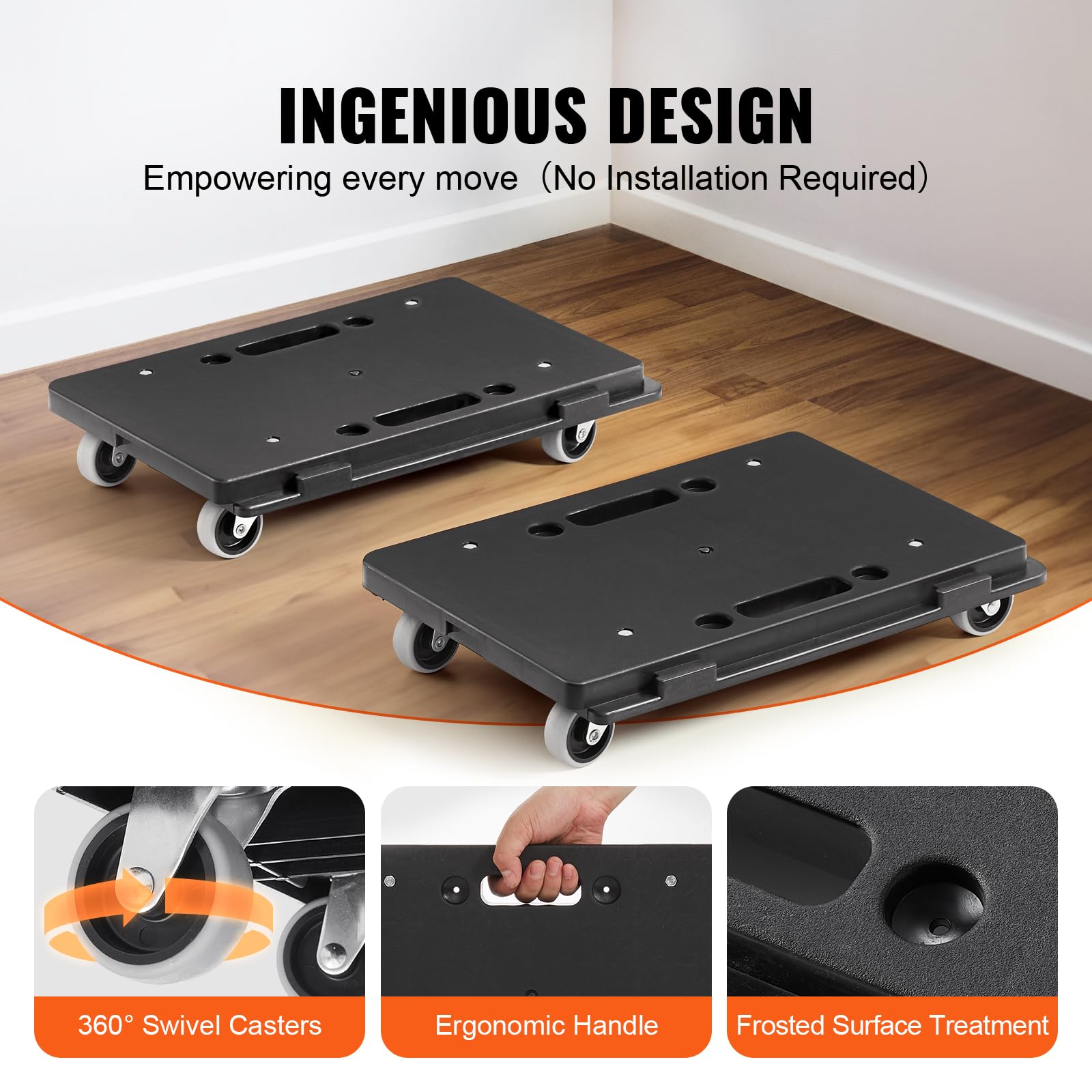 Furniture Moving Dolly, 16 x 11in 500 lbs Capacity Furniture Movers Dollies 4 Wheels, Portable Moving Rollers Heavy Duty, Interlocking Small Flat Dolly Cart for Heavy Furniture, 2 Pack, Black