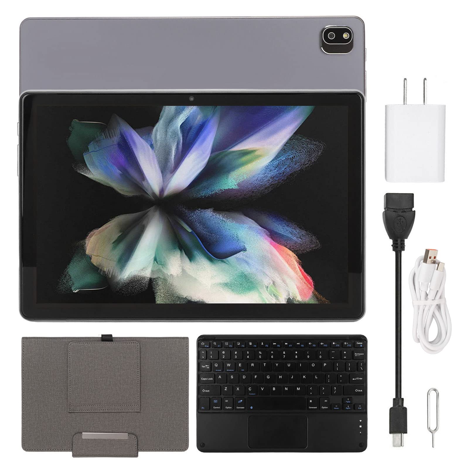 ICRPSTU 2 in 1 Tablet, 10.1 Inch Tablet 8GB 256GB 8MP 16MP 100โ240V 4G Network USB C Charge with Keyboard to Work for Android 12 (US Plug)