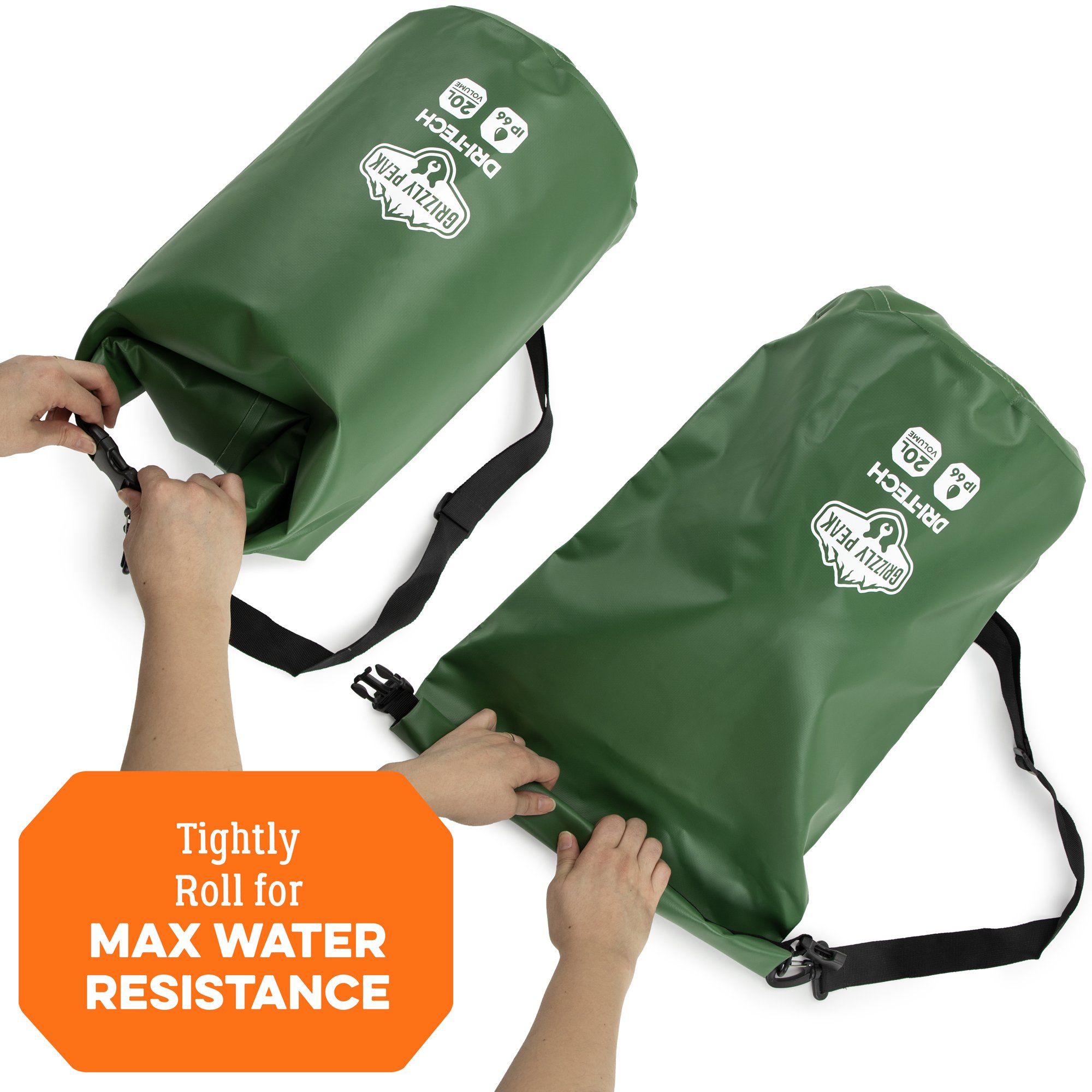 Grizzly Peak Dri-Tech Waterproof Dry Bag IP 66 Lightweight Roll-Top Sack with Adjustable Straps, 10 L