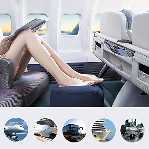 Inflatable Travel Foot Rest Pillow Portable Three Height Layers Adjustable Foot Stool Pillow for Kids & Adults on Plane,Car,Train,Office use Inflatable Foot Rest (Blue)