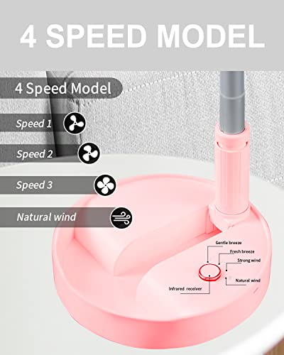 UN UNITEDTIME Desk and table fan, Air Circulator Fan Portable Travel Fans Battery Operated or USB Powered,Adjustable Height Foldaway with remote Control Timer, 4 Speed Settings (Pink)