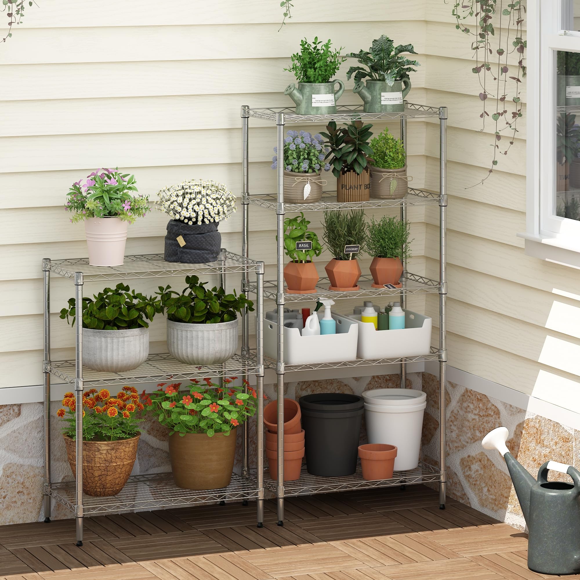 Furinno Wayar 5-Tier Metal Storage Shelf Rack, 21 x 12 x 48, Stainless Steel