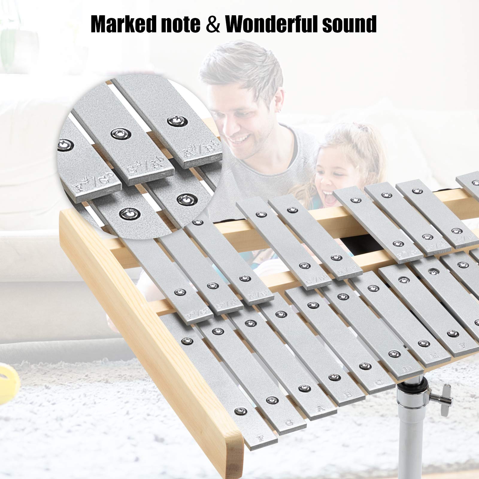 GLARRY 32 Notes Percussion Glockenspiel Bell Kit Xylophone Instrument Set with 8" Practice Pad, Music Stand, Mallets, Drum Sticks and Carrying Bag