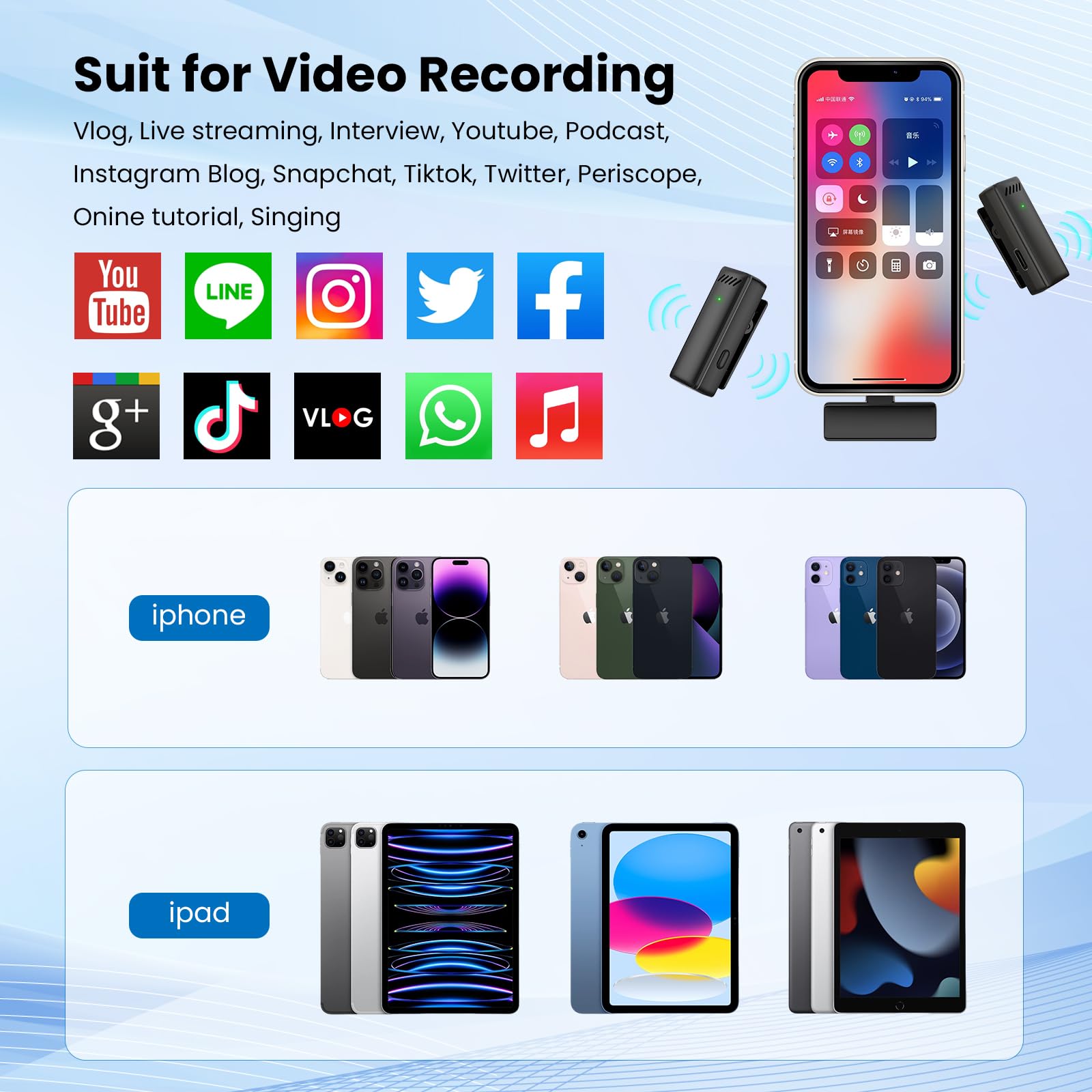 KESTERRA 2 Wireless Lavalier Microphones with Charging Case, Plug-Play Wireless Microphone for iPhone iPad, Noise Reduction, iPhone Microphone for Video Recording, YouTube, TikTok, Facebook, Vlog