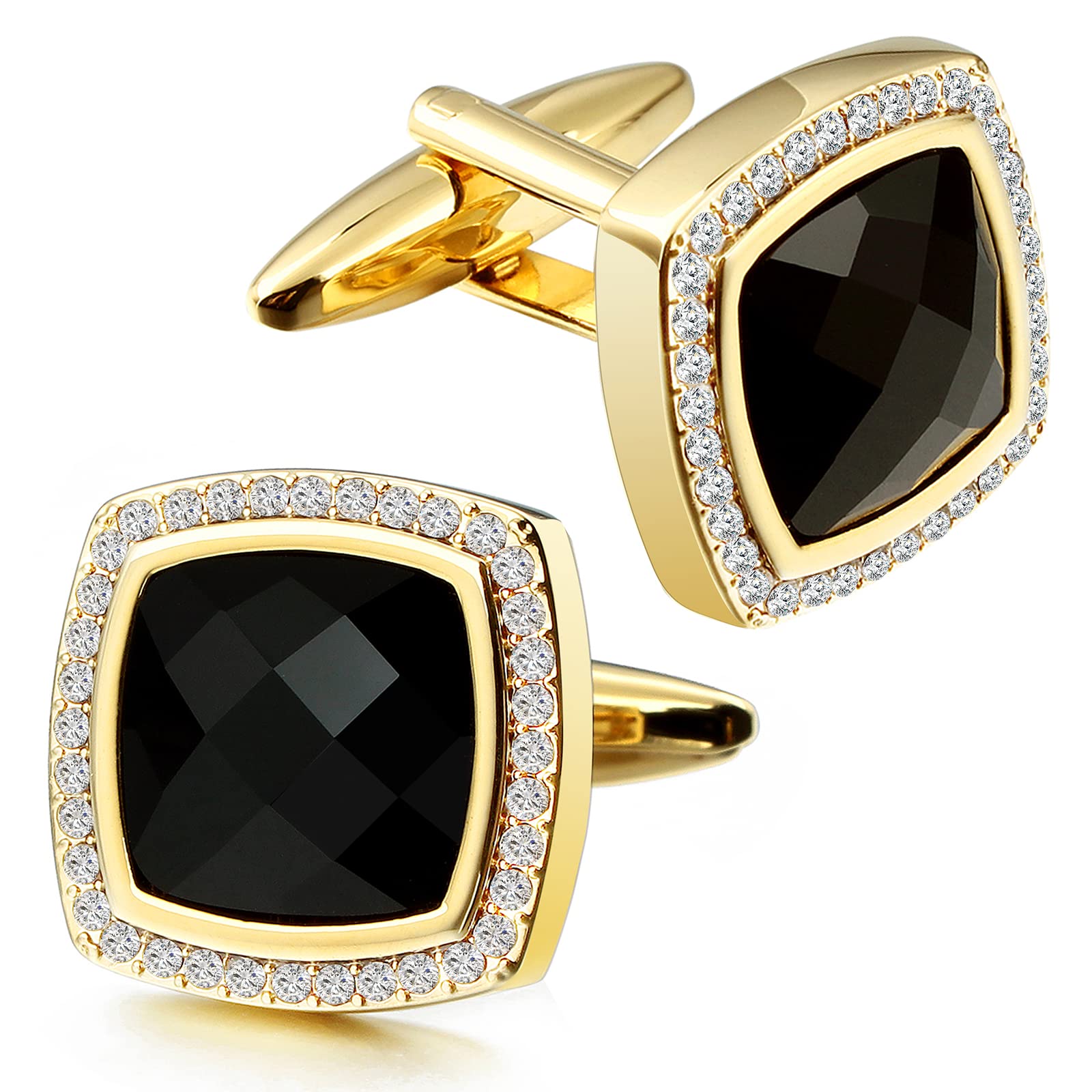 HAWSON Cufflinks for men, Gold Diamond Crystal Cufflinks for Groom Husband Personalized Gifts, Mens Formal Wedding Business Cufflinks, Luxurious Gorgeous Cuff links French Shirt Accessories