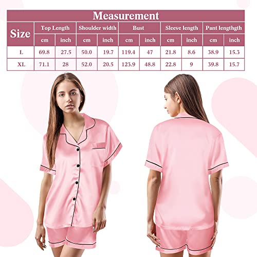 Unittype Women Silk Satin Pajama for Bridal Spa Wedding Party Short Sleeve Sleepwear Soft Button Down Loungewear 2 Pcs Pjs (as1, alpha, l, Pink)