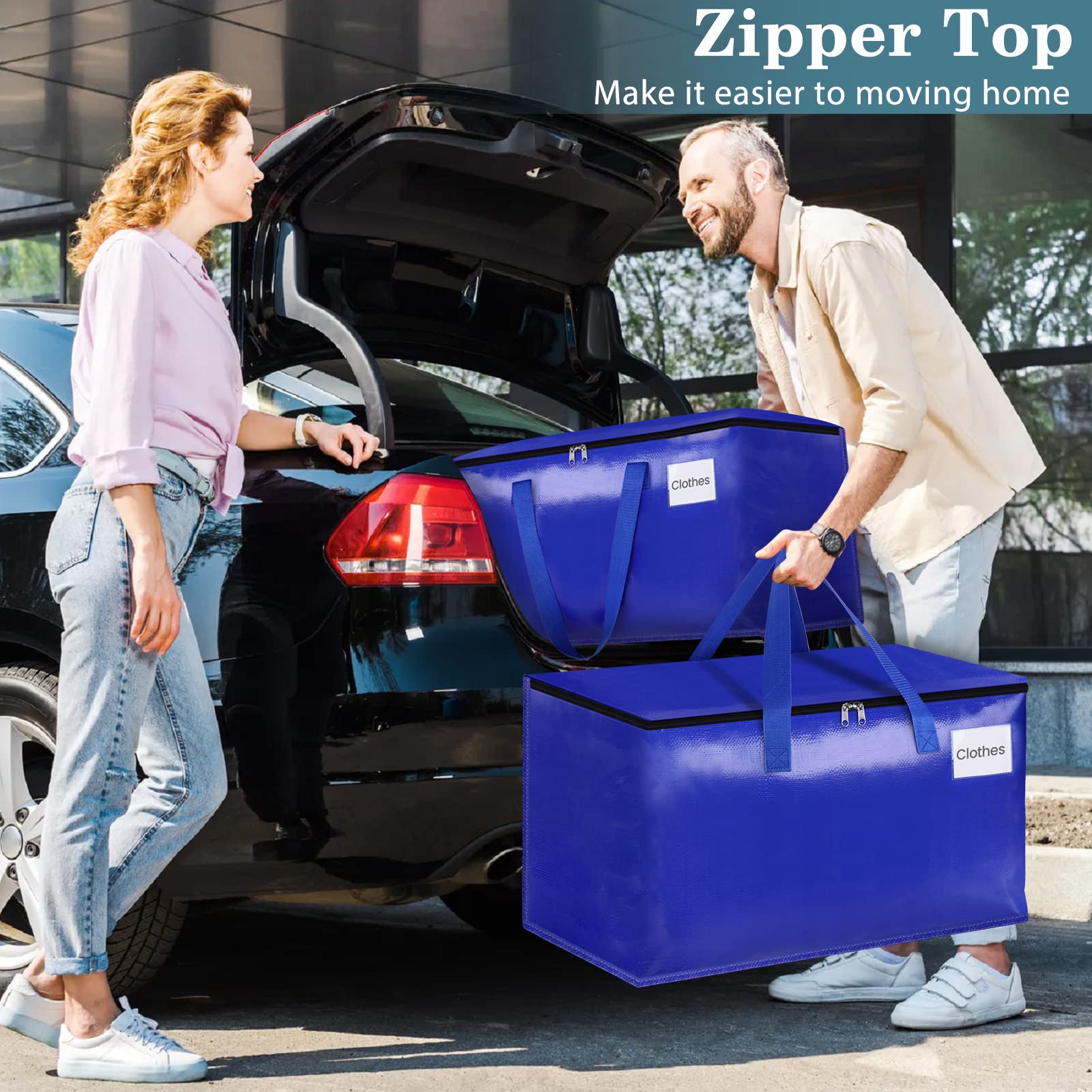HomeHacks Moving Bags, 8-Pack Heavy Duty with Strong Zippers and Handles Collapsible Moving Supplies, Storage Totes for Packing & Moving Storing 93L (Blue)