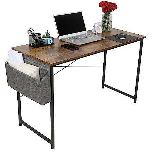 YSSOA 47 Inch Computer, Modern Simple Study Student Writing, Vintage with Storage Bag Wooden Desk, Brown
