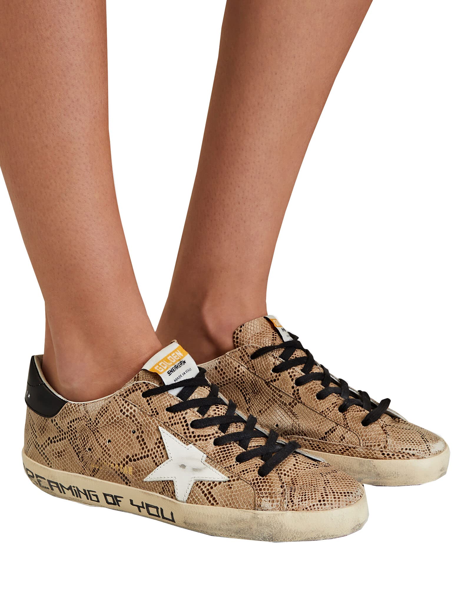Golden Goose Super-Star Snake Printed Leather Upper Leather Star and Shiny Leather Heel Signature Foxing Womens Distressed Sneakers - 37 Brown