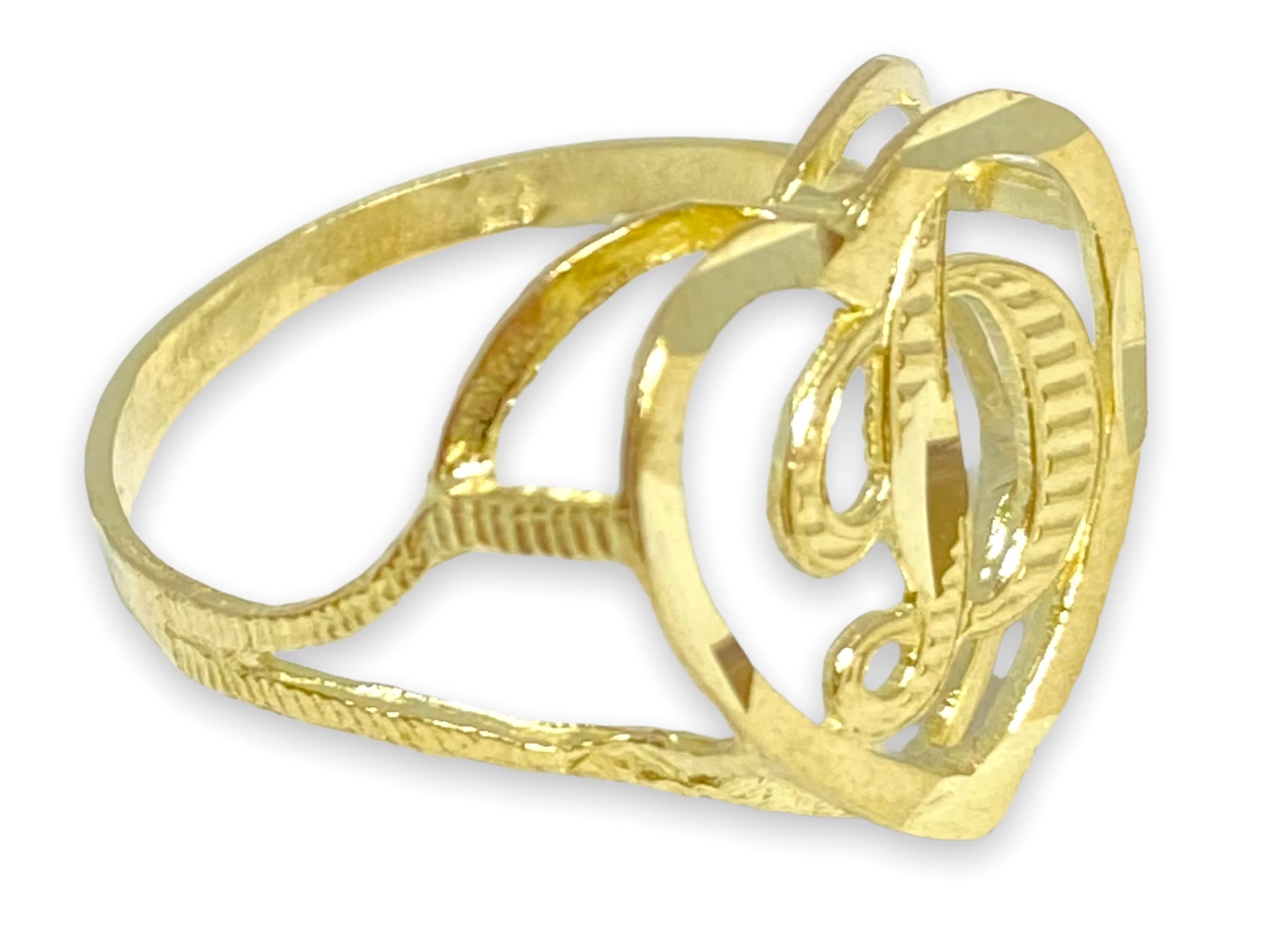 LADIES DIAMOND-CUT 12 MM LONG HEART INITIAL CURSIVE ALPHABET LETTER RING REAL 10K YELLOW GOLD 4008 (C)