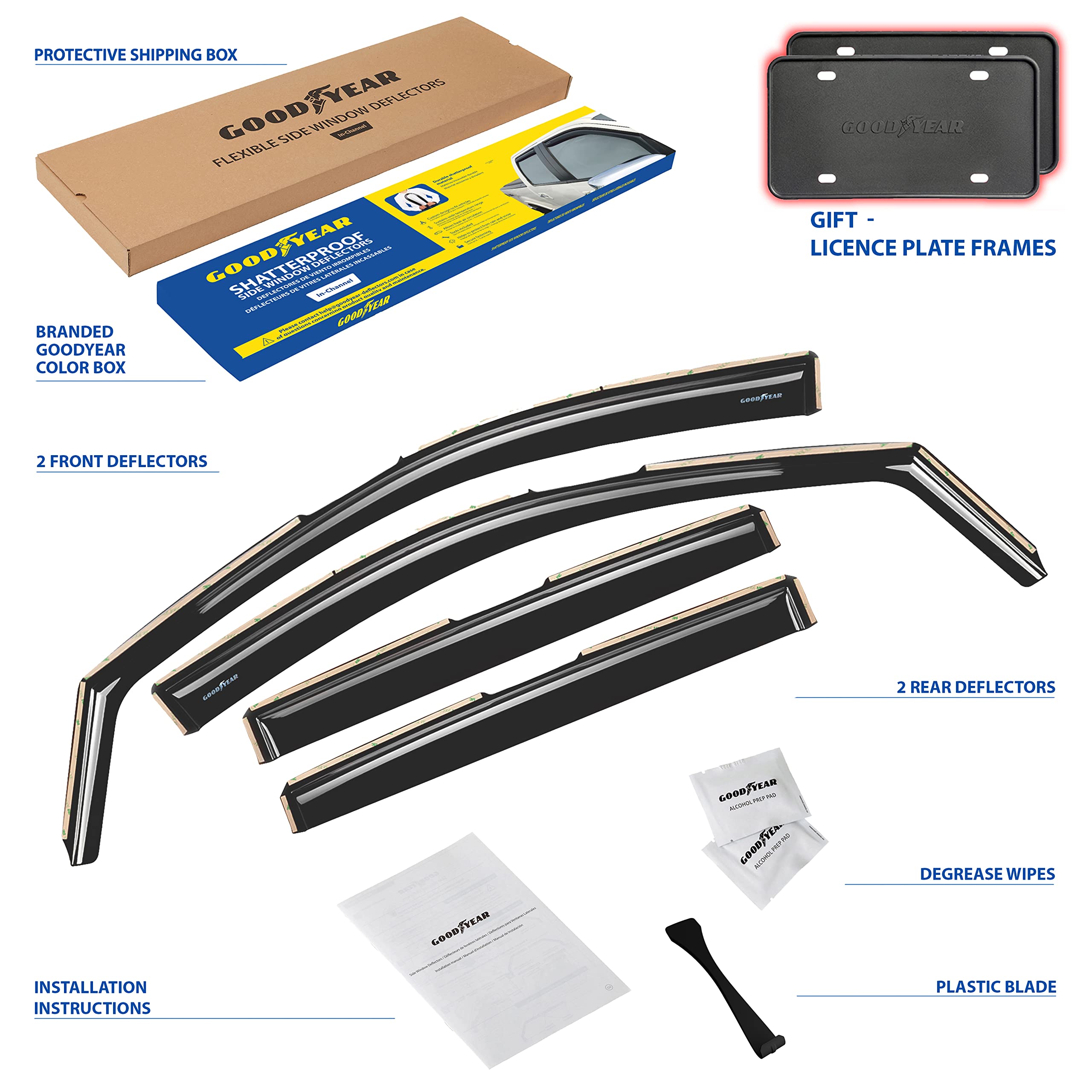 Goodyear Shatterproof in-Channel Window Deflectors for Ford Ranger 2019-2023 SuperCrew, Rain Guards, Window Visors for Cars, Vent Deflector, Car Accessories, 4 pcs - GY003449LP