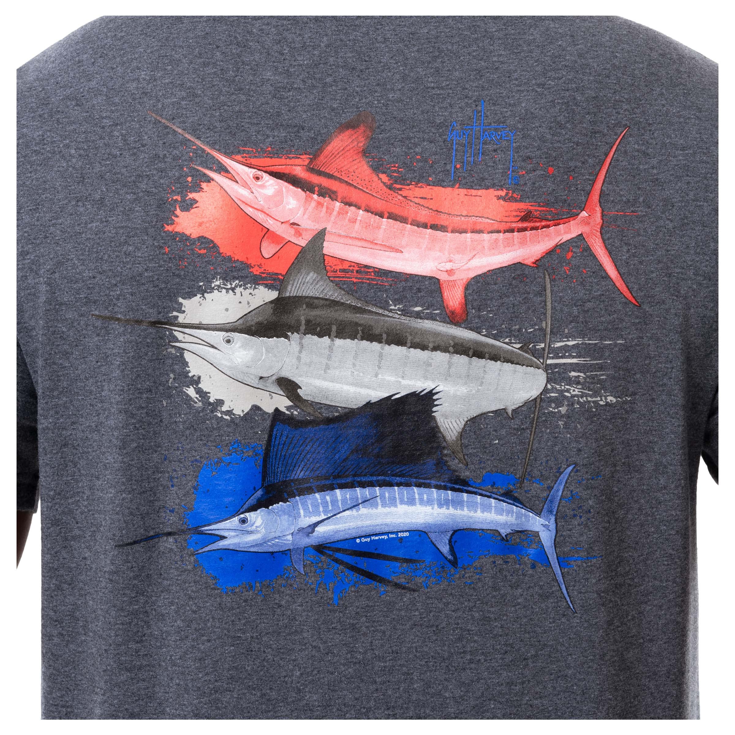 Guy Harvey Men’s Threadcycled Short Sleeve T-Shirt, Sport Grey Heather/American Bills, XXX-Large