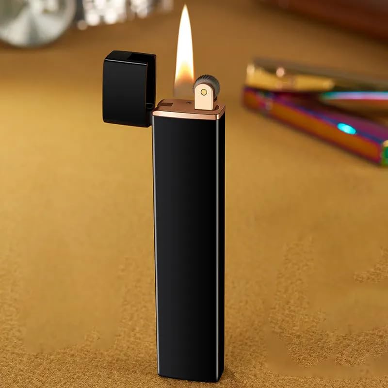Gold Metal refillable Lighter (No Butane Included) Metal refillable Lighter (No Butane Included) Vintage Lighter Slim Flame Lighter, Metal Drawing Lighter, Wheel Flint Ignition Portable Slim Lighter