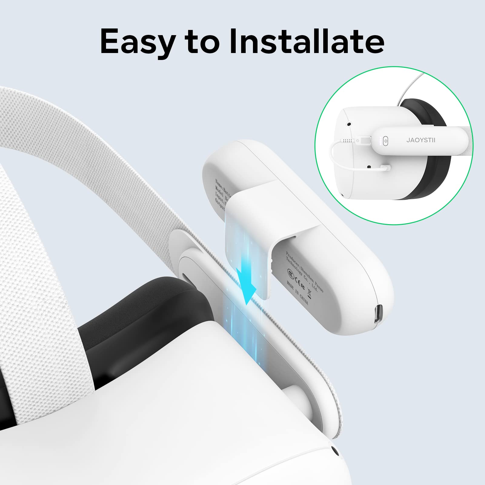 JAOYSTII Battery Pack Compatible with Quest 2 Headset, 5000mAh Lightweight and Portable Extended Battery Accessories for Quest 2 Strap, Elite Strap & Smart Phone, Extra 2 Hours Playtime