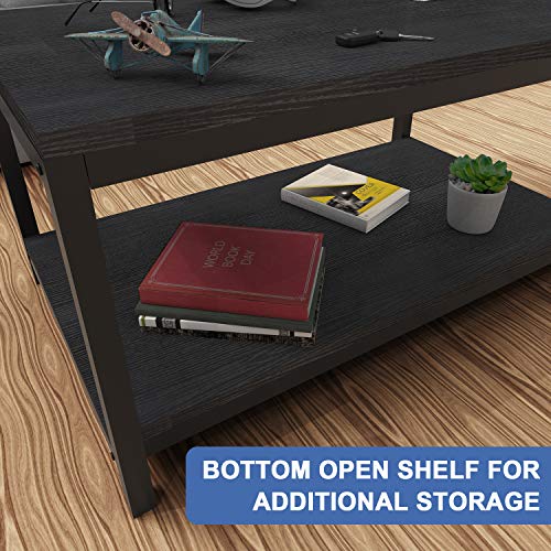 YSSOA Black 2-Tier Coffee Table with Shelf for Living Room and Office, 19.75D x 31.5W x 16.75H in