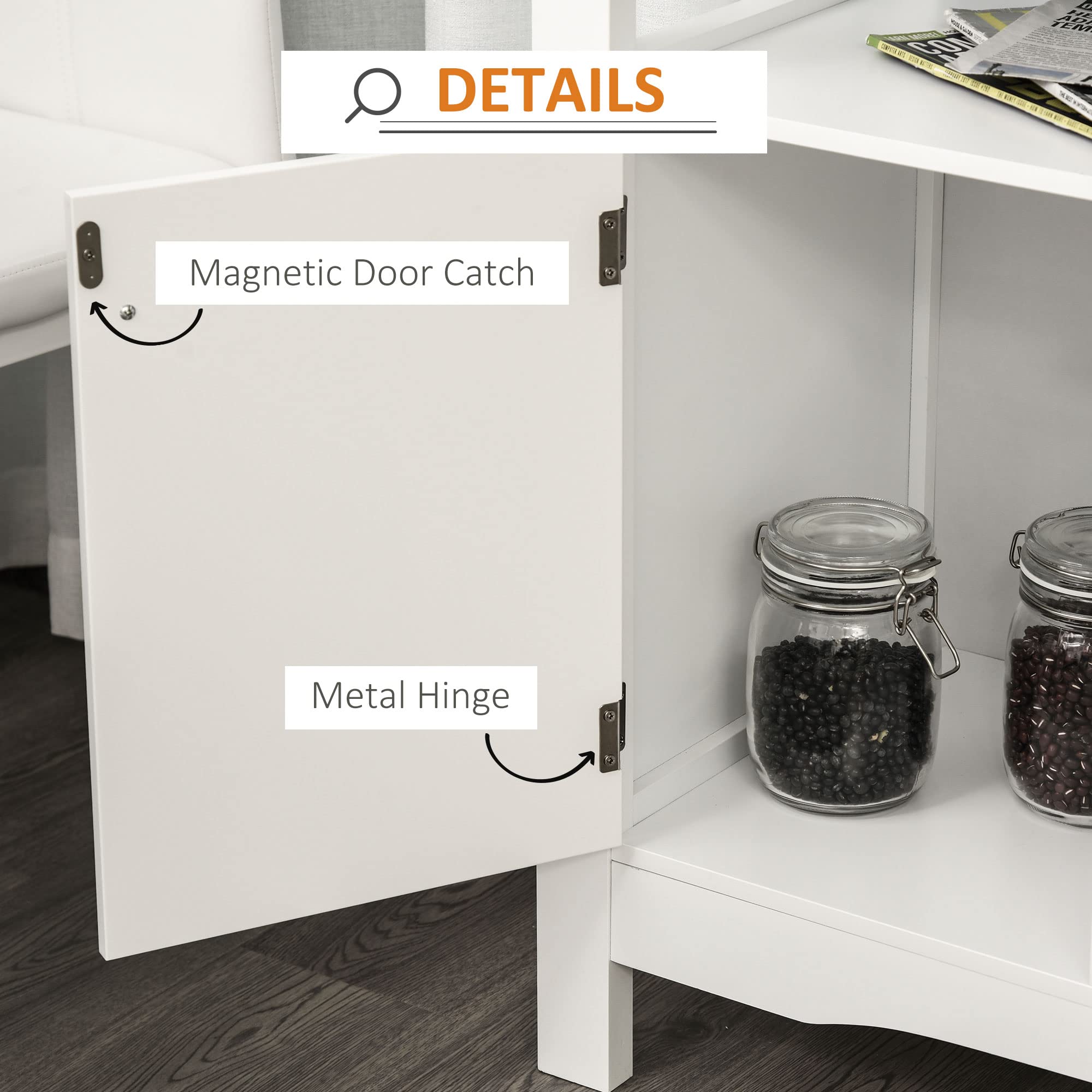 HOMCOM Coffee Bar Cabinet, Modern Sideboard Buffet Cabinet, Wine Cabinet with Drawer and 12-Bottle Wine Rack for Living Room, White