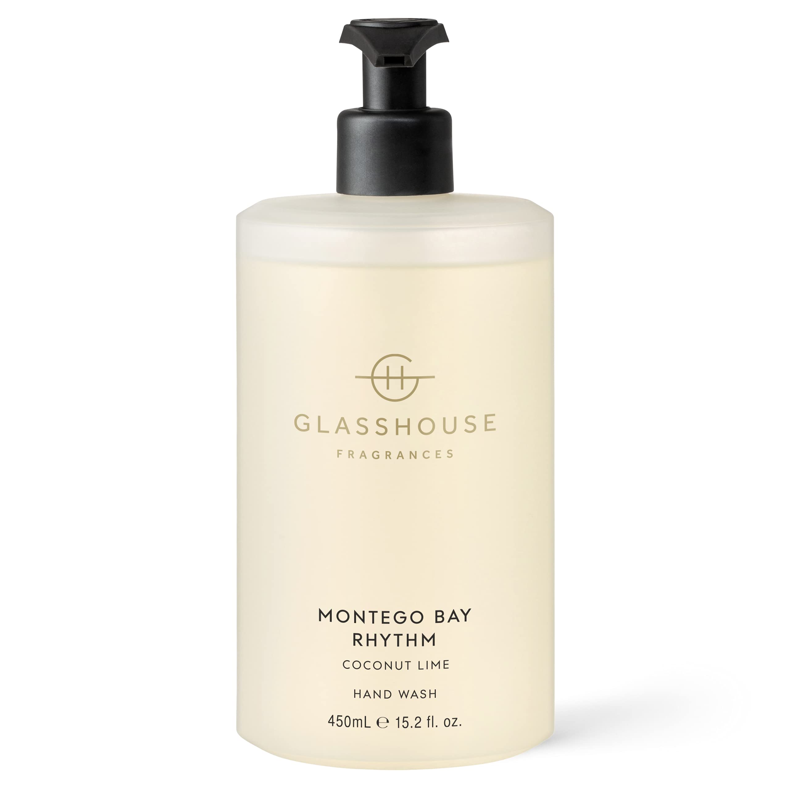 Glasshouse Fragrances Montego Bay Rhythm Hand Wash, Rich in Aloe Vera & Vitamin E, Soothing & Moisturizing, Coconut & Lime Scent, 15.2 Fl Oz (450mL)