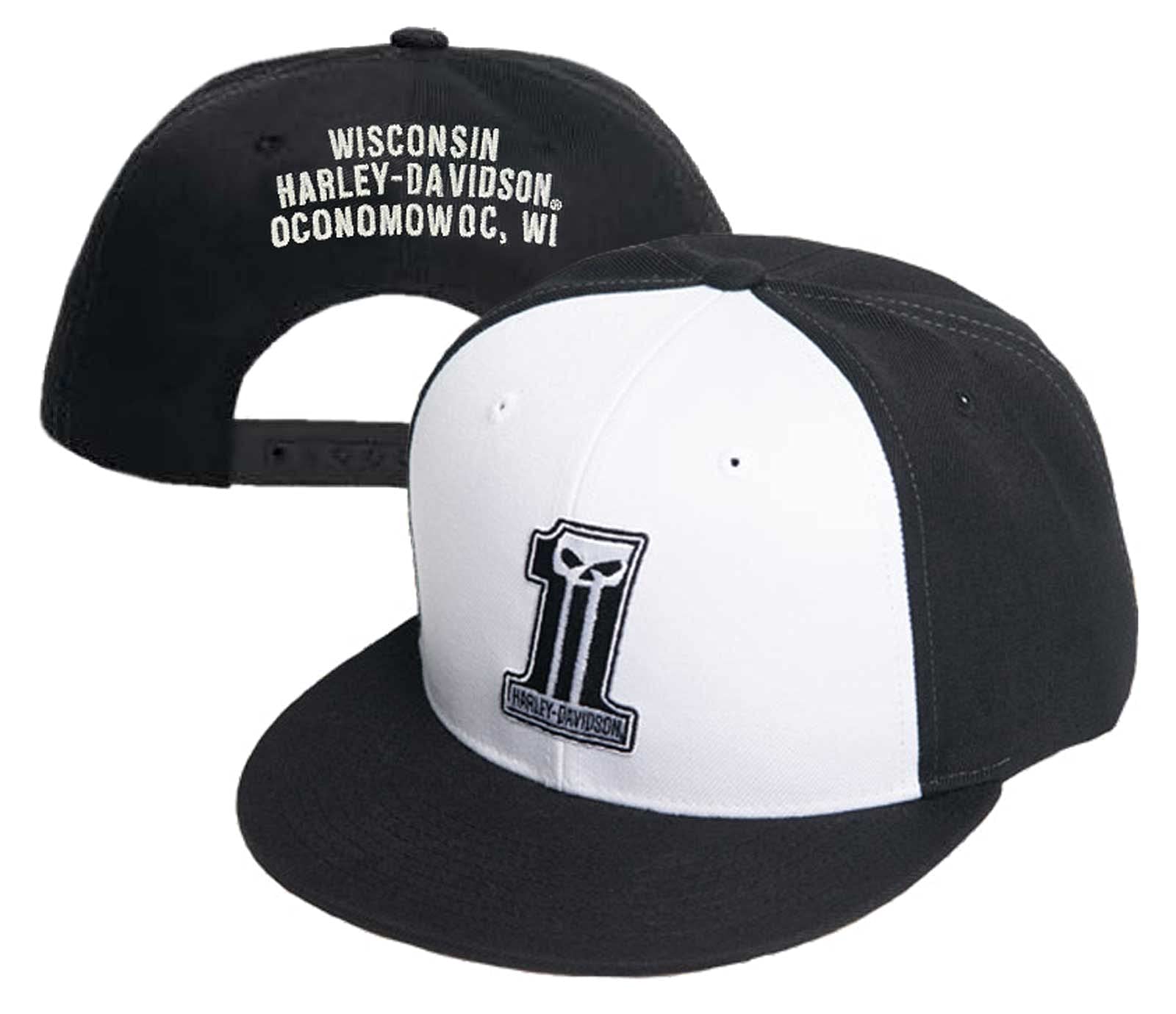 Harley-Davidson Men's Dark Custom Snapback Flat Brim Baseball Cap, Black/White