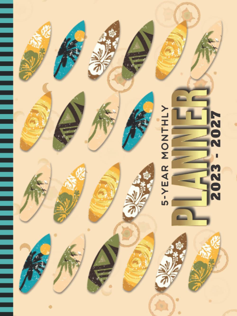 Hardcover 5-Year Monthly Planner 2023-2027: Dated 8.5x11 Calendar Journal / Personal Diary With To Do Lists - Goal - Reminder - Note Sections / New ... Designs - Hawaii Tropical Surfboard Pattern
