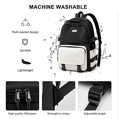 weradar Cute Black Backpack For School Teen Girls,Lightweight Middle School Bookbags,Waterproof Travel Rucksack Casual Daypack,College Backpack For Women