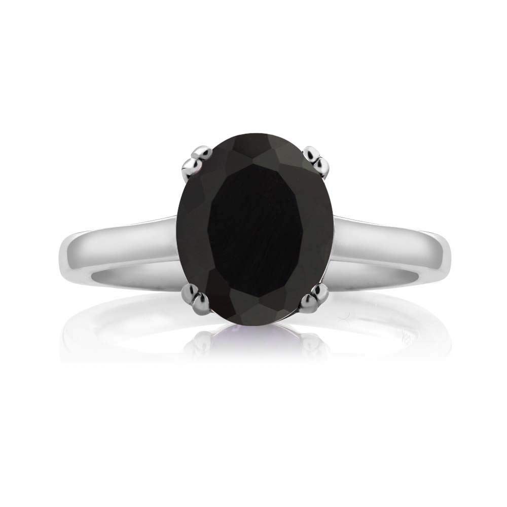 Gem Stone King 925 Sterling Silver Black Onyx and White Diamond Women's Ring (3.03 Cttw Oval) (Size 5)