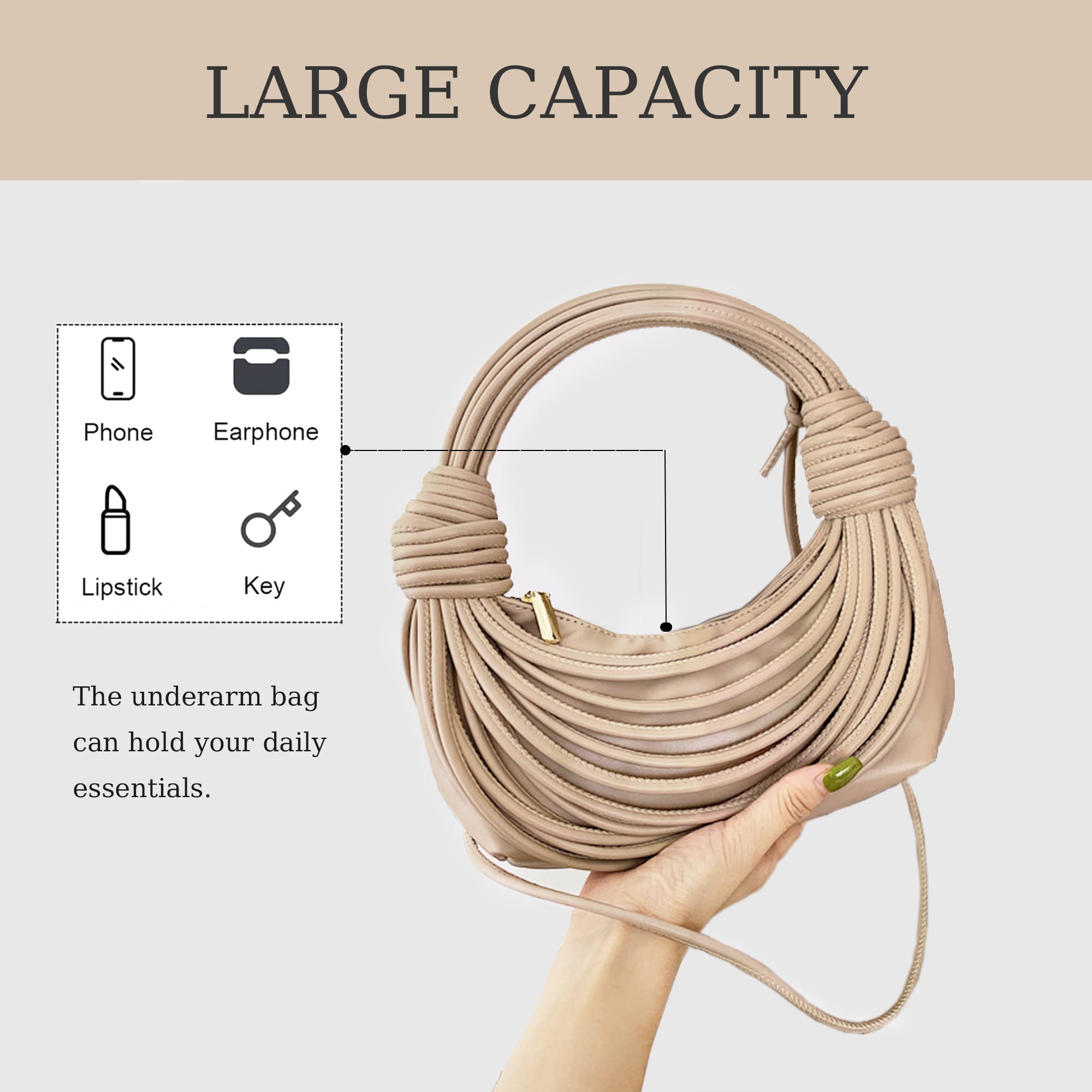 Knotted Underarm Bag for Women Ruched Hobo Handbag Noodles Top Handle Handbag Creative Hand-Woven Messenger Bag