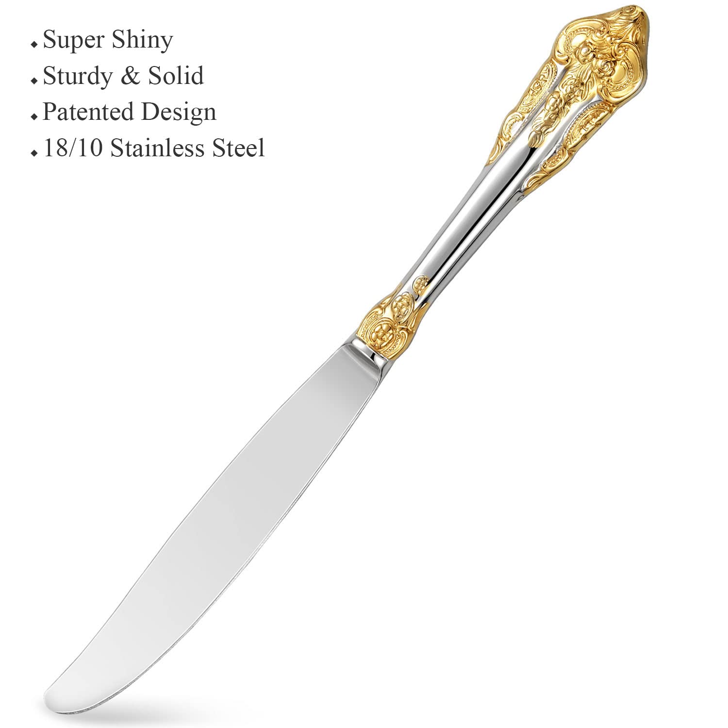 KEAWELL Luxury 20 Pieces 18/10 Stainless Steel Flatware set, Service for 4, silver plated with gold accents, Fine Silverware set and Dishwasher Safe (Gold Accent)