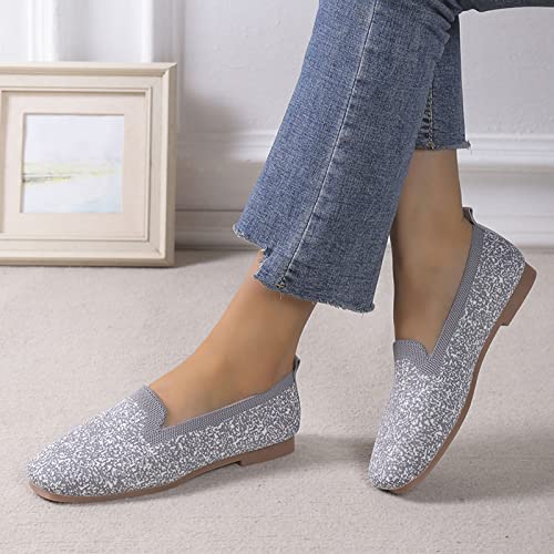 Ladies Fashion Color Blocking Breathable KKnitted Flat Sole Comfortable Casual Single Shoes Platform Shoes Casual Grey