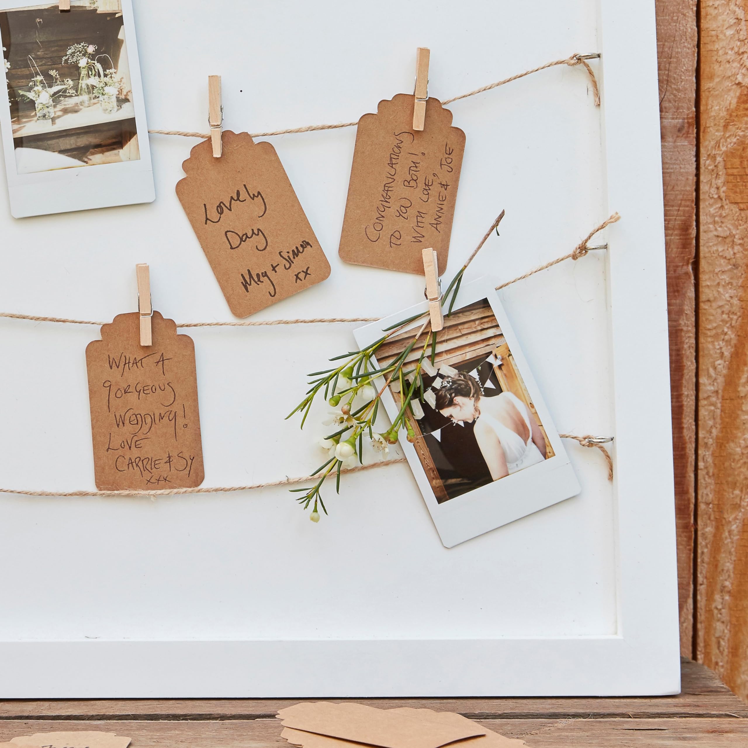 Ginger Ray Alternative Wedding Guestbook Peg & String Tag Frame Rusric Country, White
