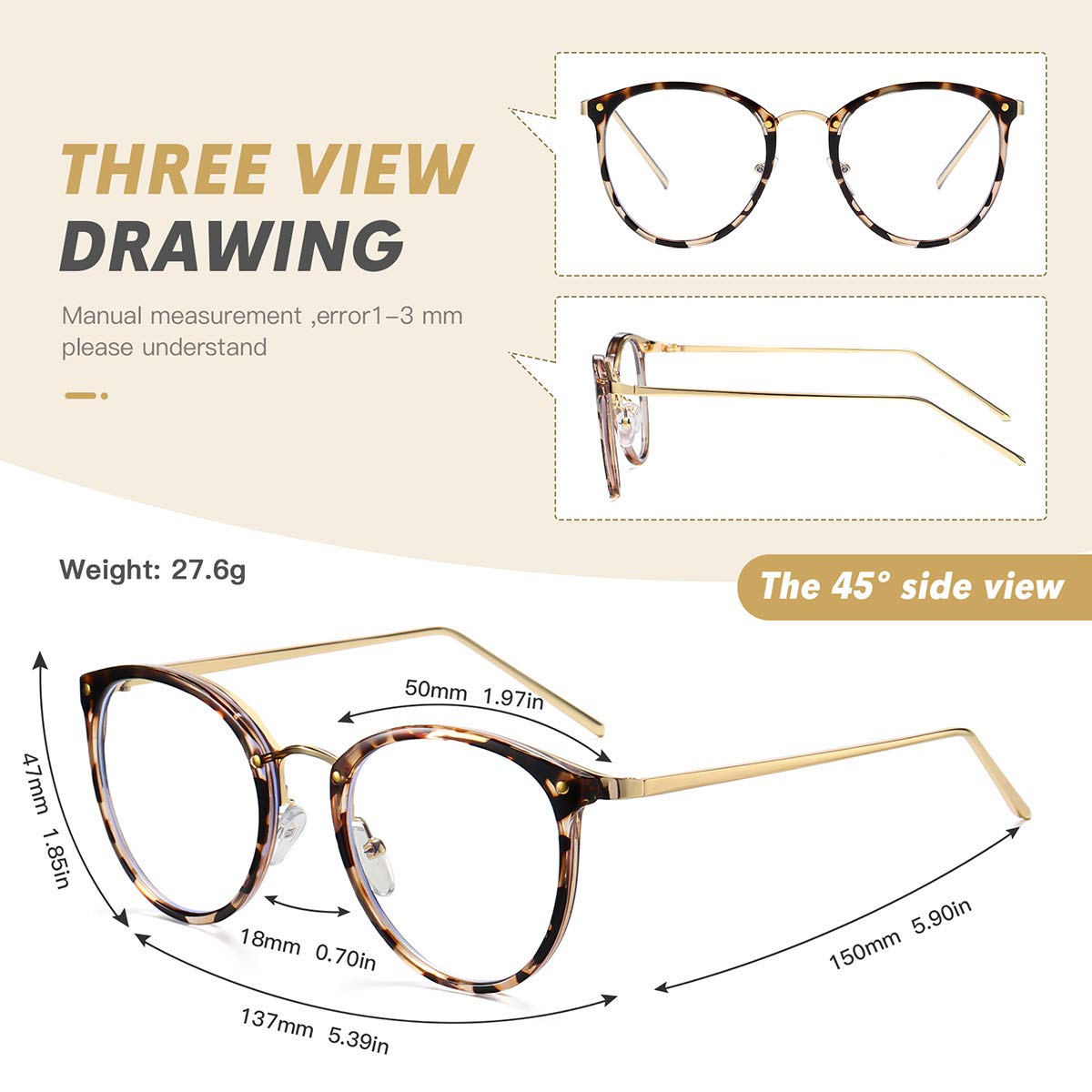 HILBALM Blue Light Blocking Glasses 2 Pack Women and Man Computer Eyeglasses Metal Frame Glasses (Leopard Print Frame/Anti-Blue Light Lens+Black Frame/Anti-Blue Light Lens)