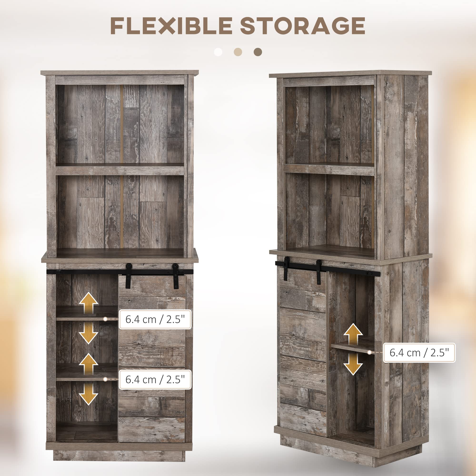 HOMCOM Freestanding Rustic Kitchen Buffet with Hutch, Pantry Storage Cabinet with Sliding Barn Door, Adjustable Shelf, Vintage Wood