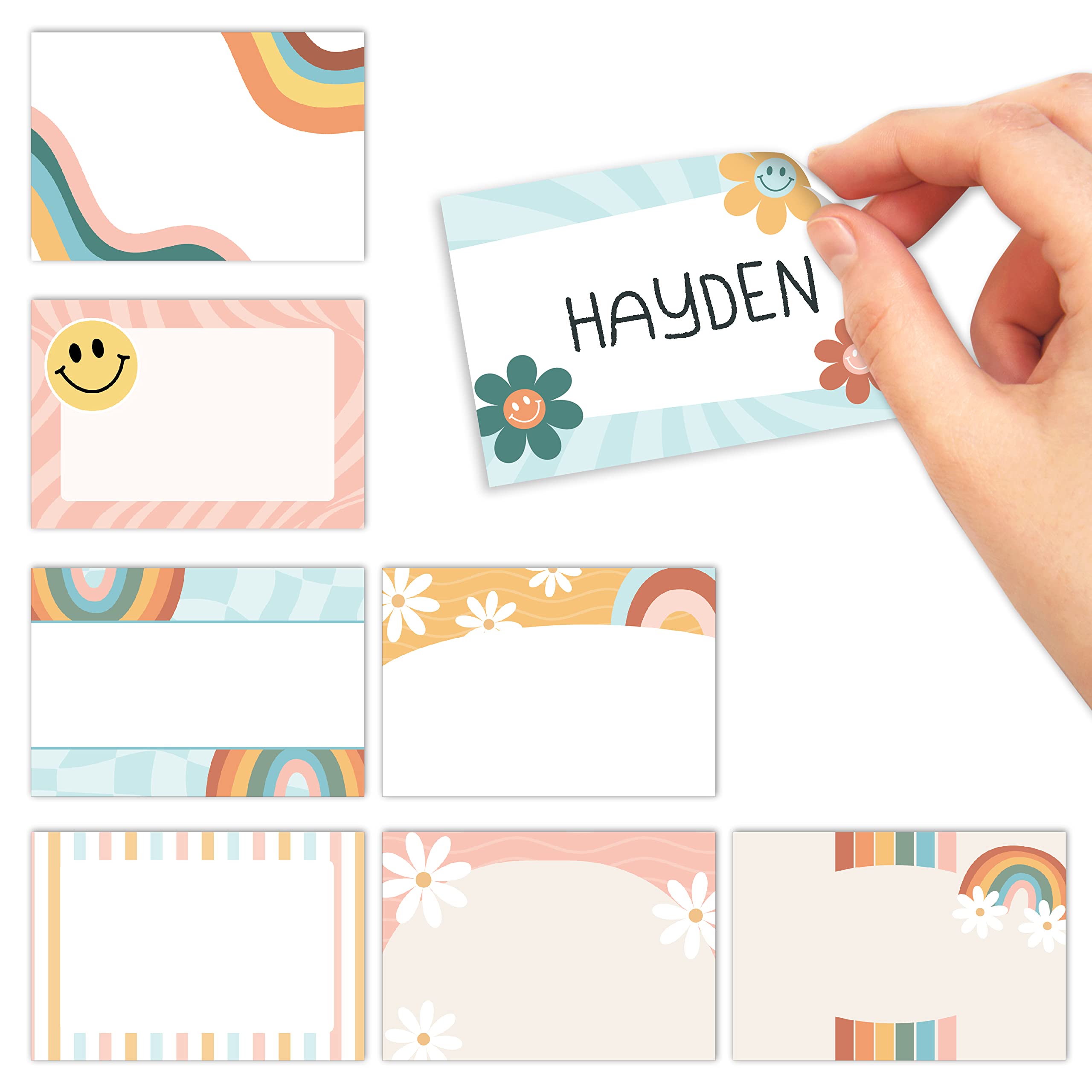 Hadley Designs 56 Retro Self Adhesive Name Tags Sticker for Kids - Name Tag Stickers for Kids Name Labels for School, Nametags Labels for Classroom Labels for Teachers, Sticky Name Tags for Clothes