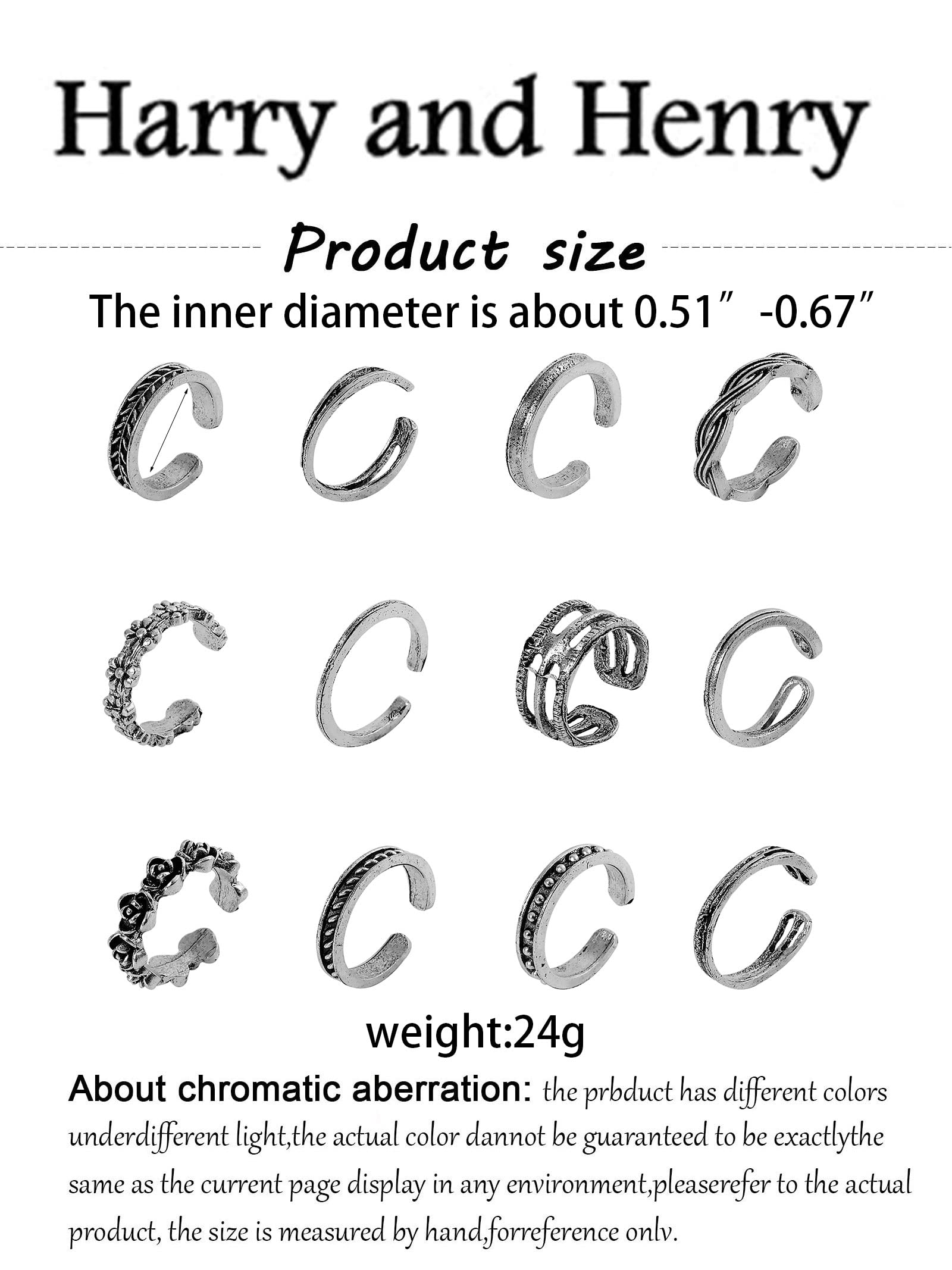 Harry and Henry 12Pcs Silver Toe Rings for Women Open Toe Rings Set Adjustable Barefoot Foot Jewelry for Summer Beach