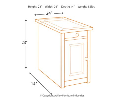 Signature Design by Ashley Tyler Creek Rustic Chair Side End Table with Pull-Out Tray & USB Ports, Brown