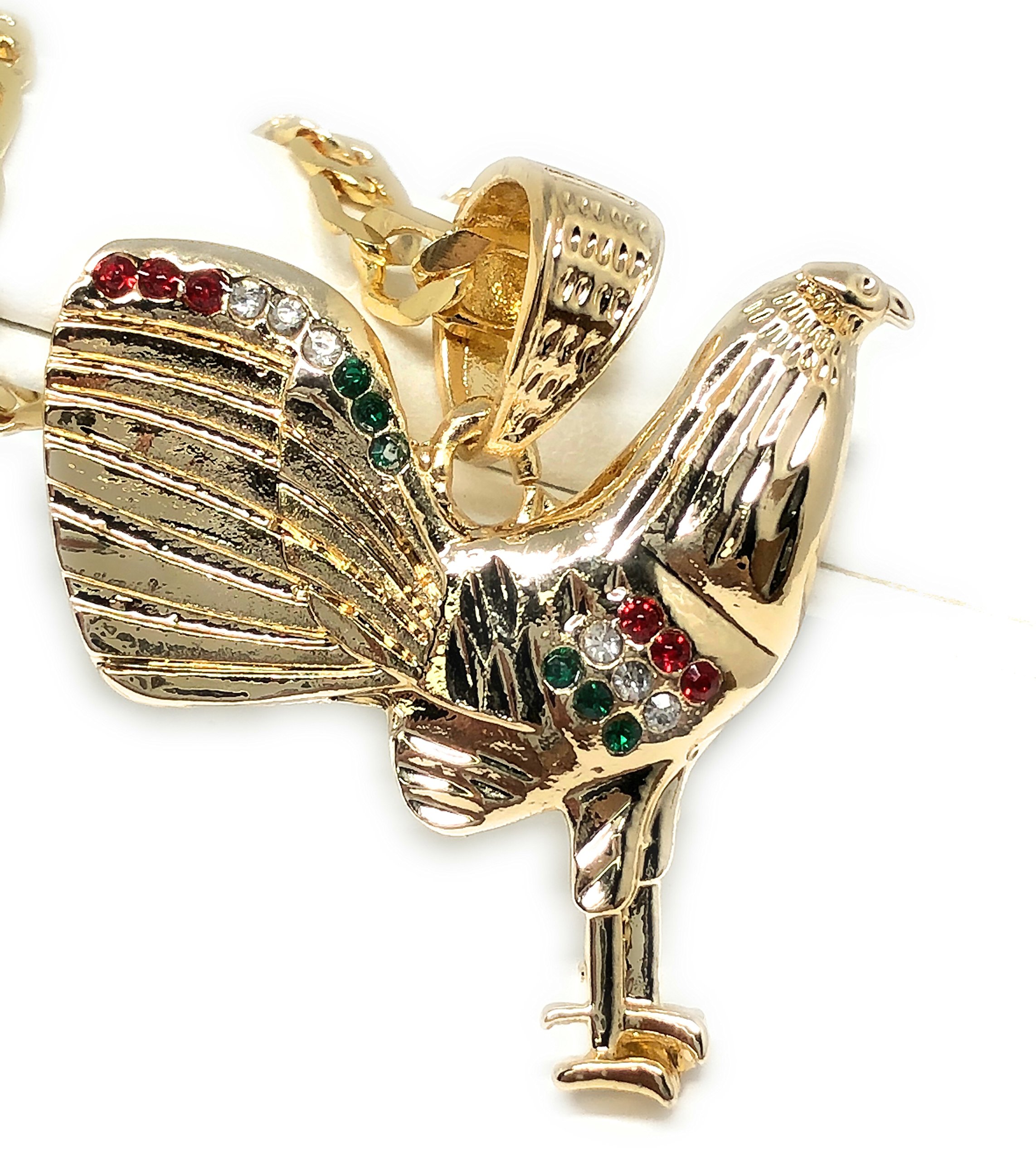 Gold Plated Chicken Rooster Pendant Necklace Figaro 26" 5mm Gallo Medalla Oro Laminado