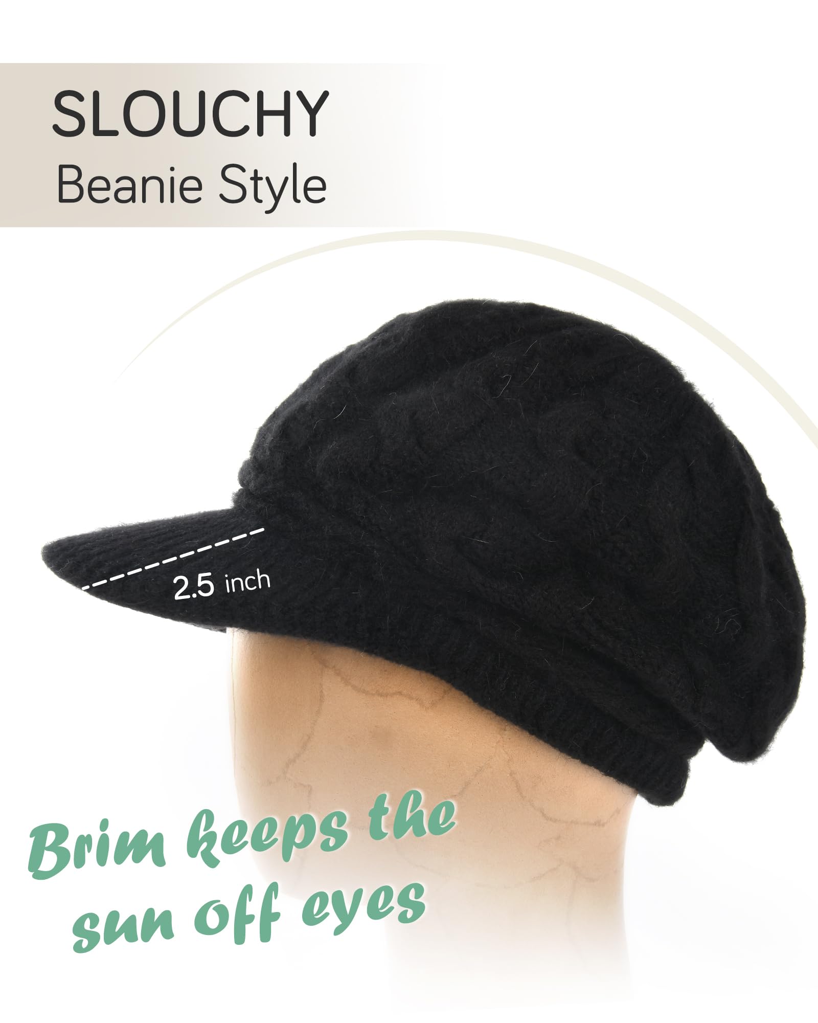 FURTALK Winter Knit Hats with Visor Brim Double Soft Lining for Women Warm Stylish Beanie Hats Slouchy Snow Caps