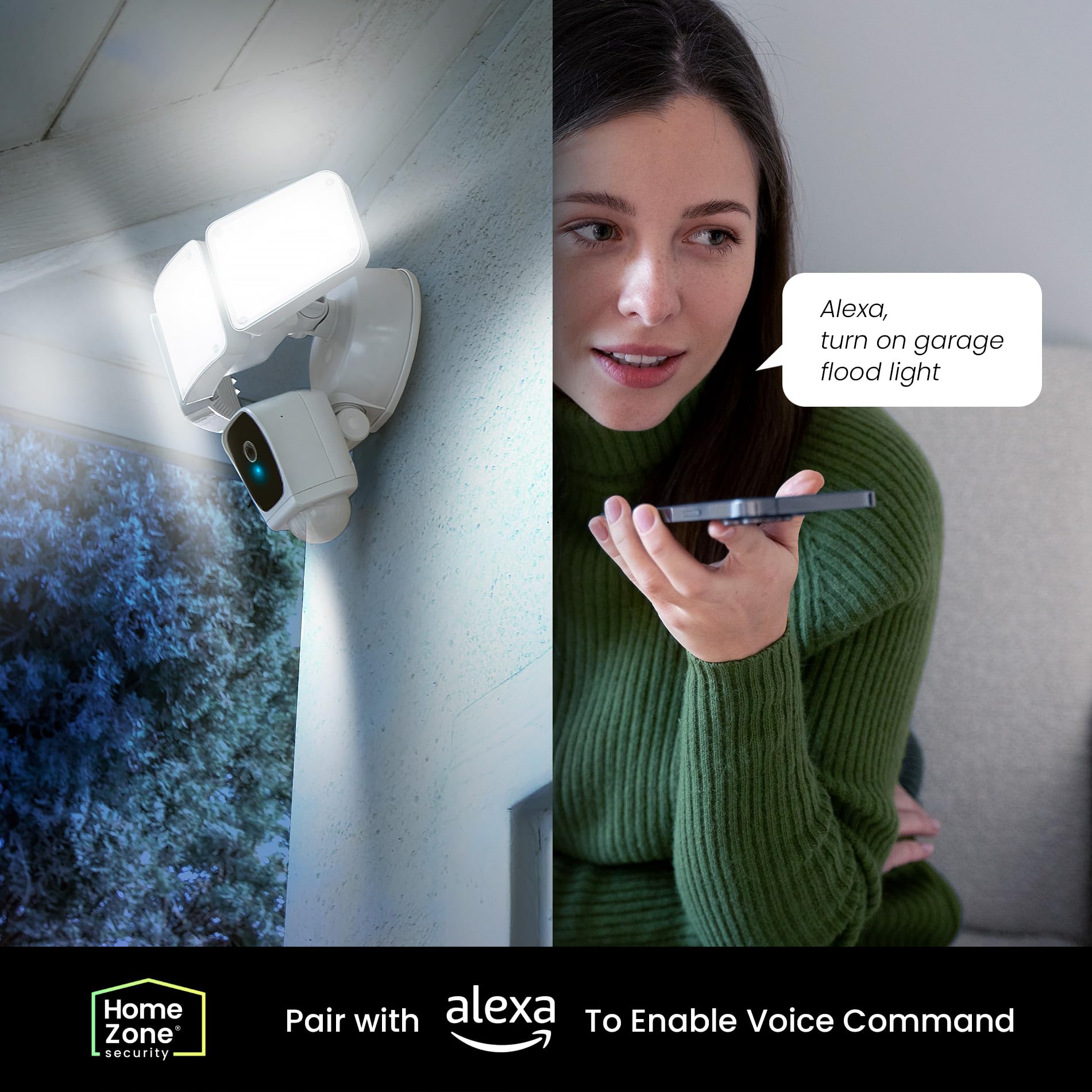 Home Zone Security Triple Head Floodlight Camera β Smart 2.4 GHz 1080P Outdoor Hardwired 3500 Lumen LED Flood Light Camera with 128GB Local Storage Included, White