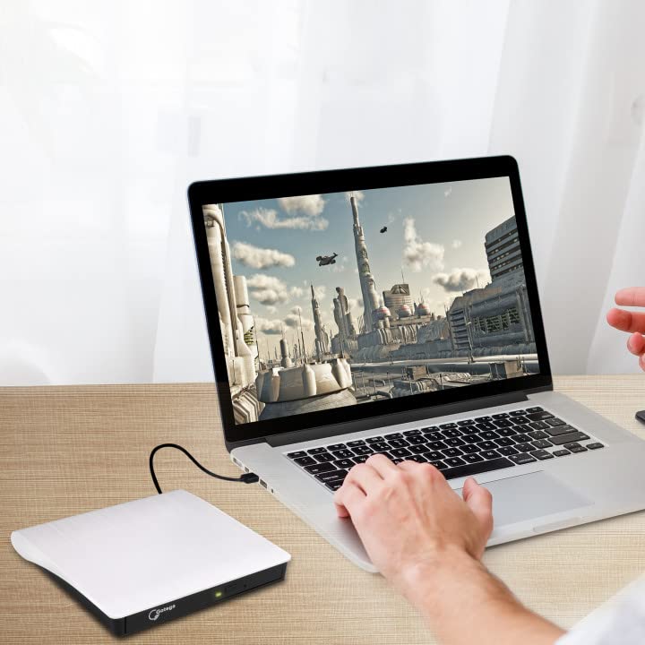 Gotega External DVD Drive, USB 3.0 Portable CD/DVD-RW Drive/DVD Player for Laptop CD ROM Burner Compatible with Laptop Desktop PC Windows Linux OS Apple Mac White