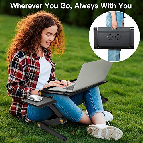 HUANUO Adjustable Laptop Stand for 15.6” Laptops, Foldable Laptop Stand for Bed with 2 CPU Cooling Fans & Mouse Pad, Portable Laptop Riser, Ergonomic Computer Stand, Standing & Sitting Desk, HNLA8