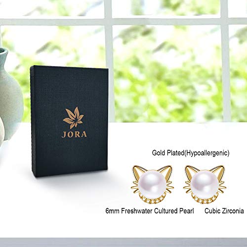 Gold Plated Freshwater Pearl Stud Earrings Cute Cat Earrings for Women Gift