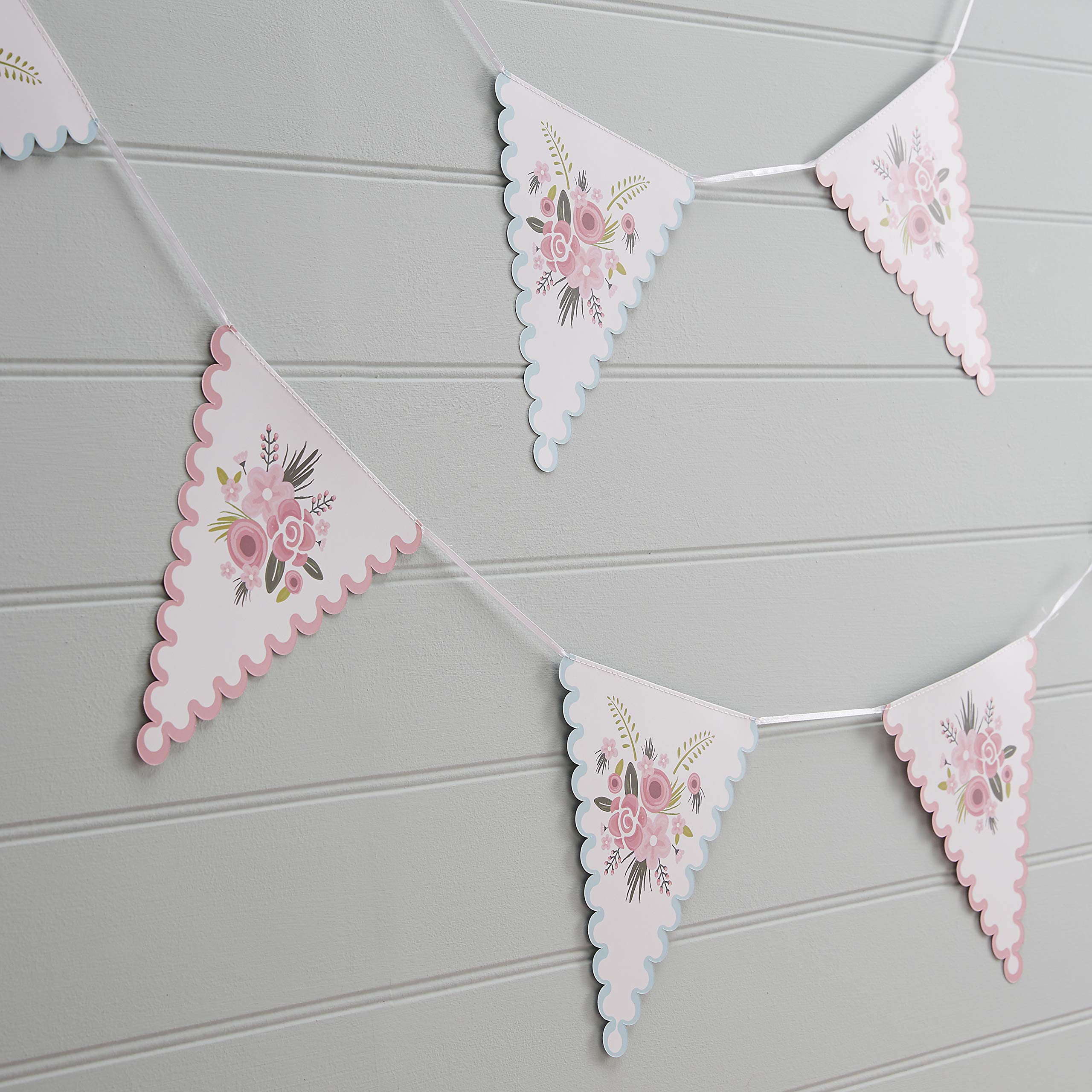 Ginger Ray Floral Fancy Paper Hanging Party Bunting Banner, 12 Flags